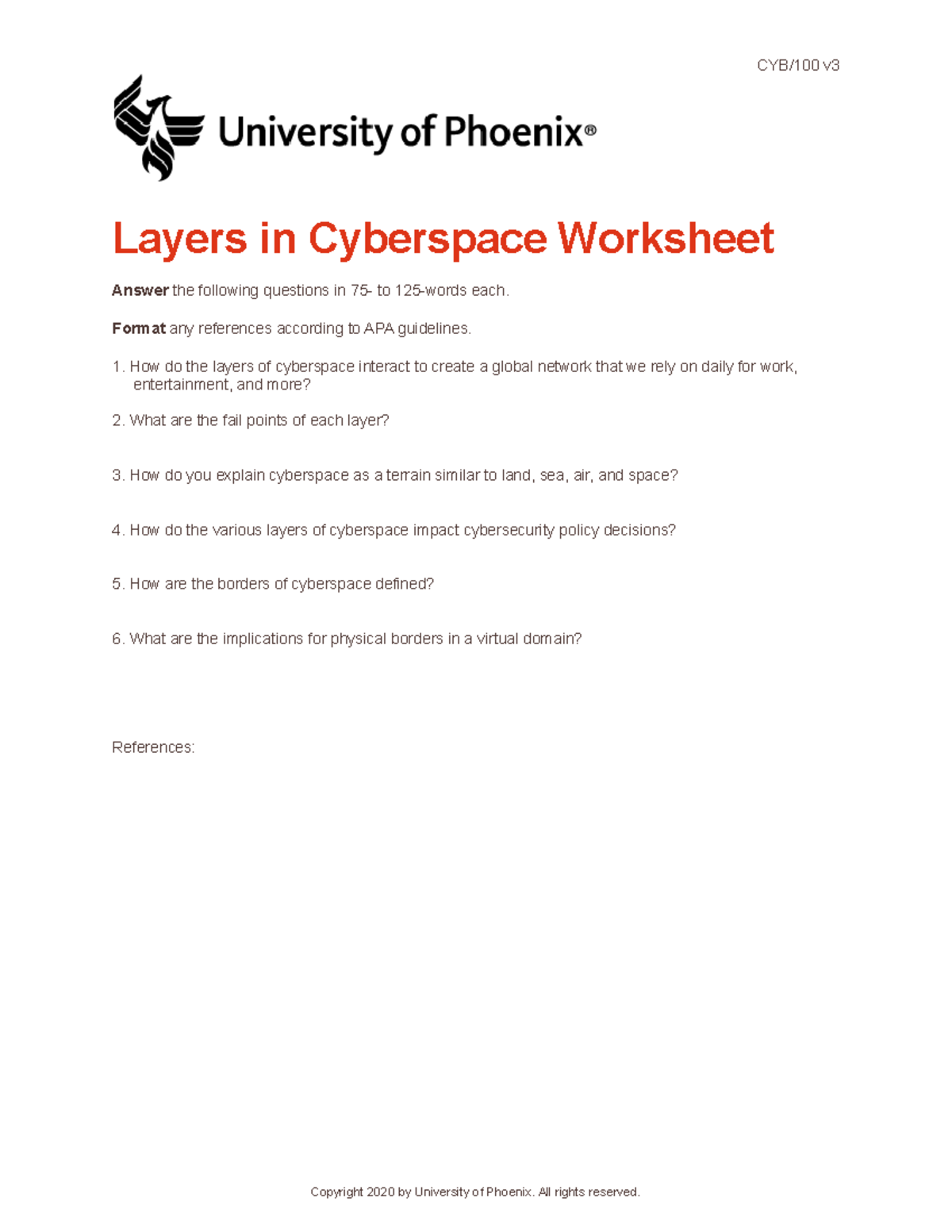 CYB 100 Worksheet - CYB/100 v Layers in Cyberspace Worksheet Answer the ...