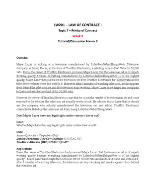 Tutorial 8 - LW201 – LAW OF CONTRACT I Topic 8 – Promissory Estoppel Week 10 Tutorial/Discussion ...