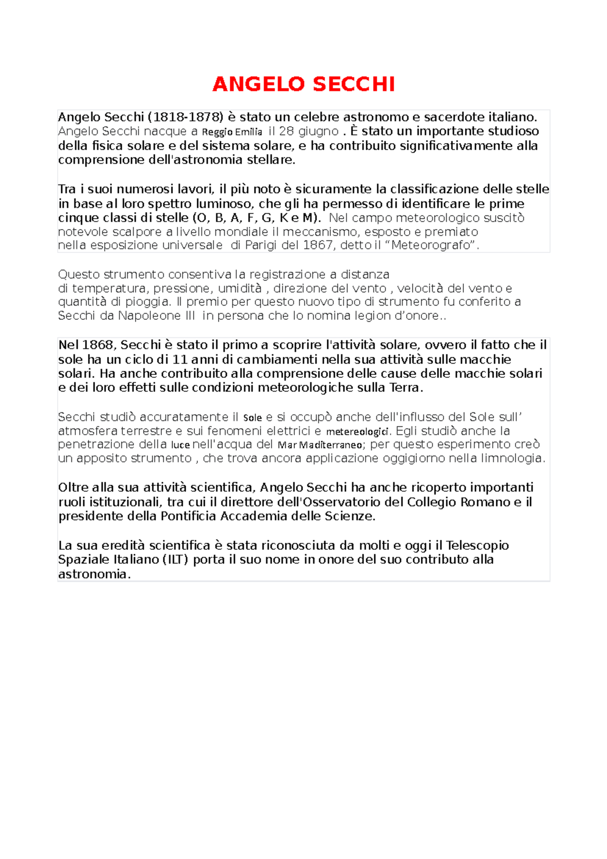 Angelo Secchi - Non so - ANGELO SECCHI Angelo Secchi (1818-1878) è ...