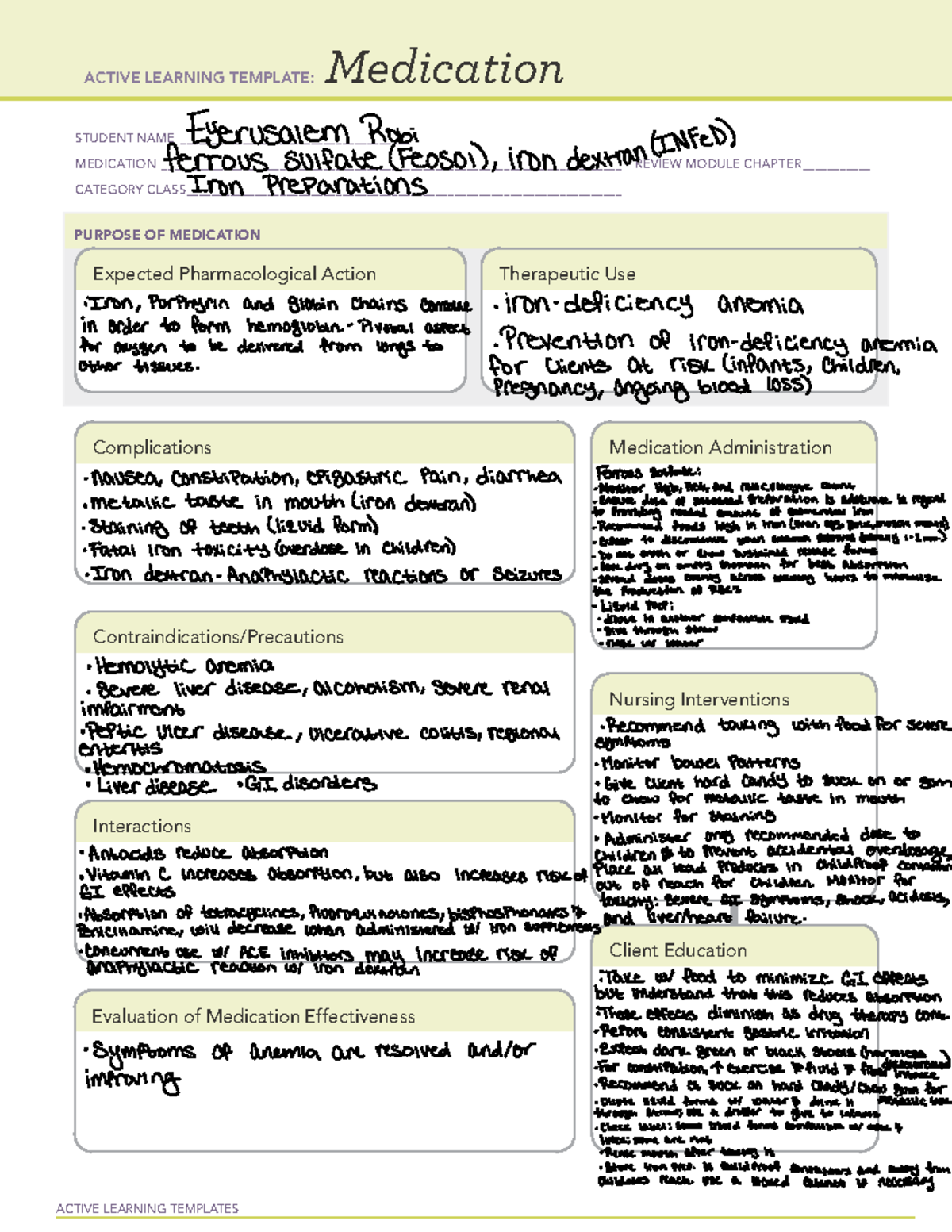 Hematologic Drugs ALTs - ACTIVE LEARNING TEMPLATES Medication STUDENT ...