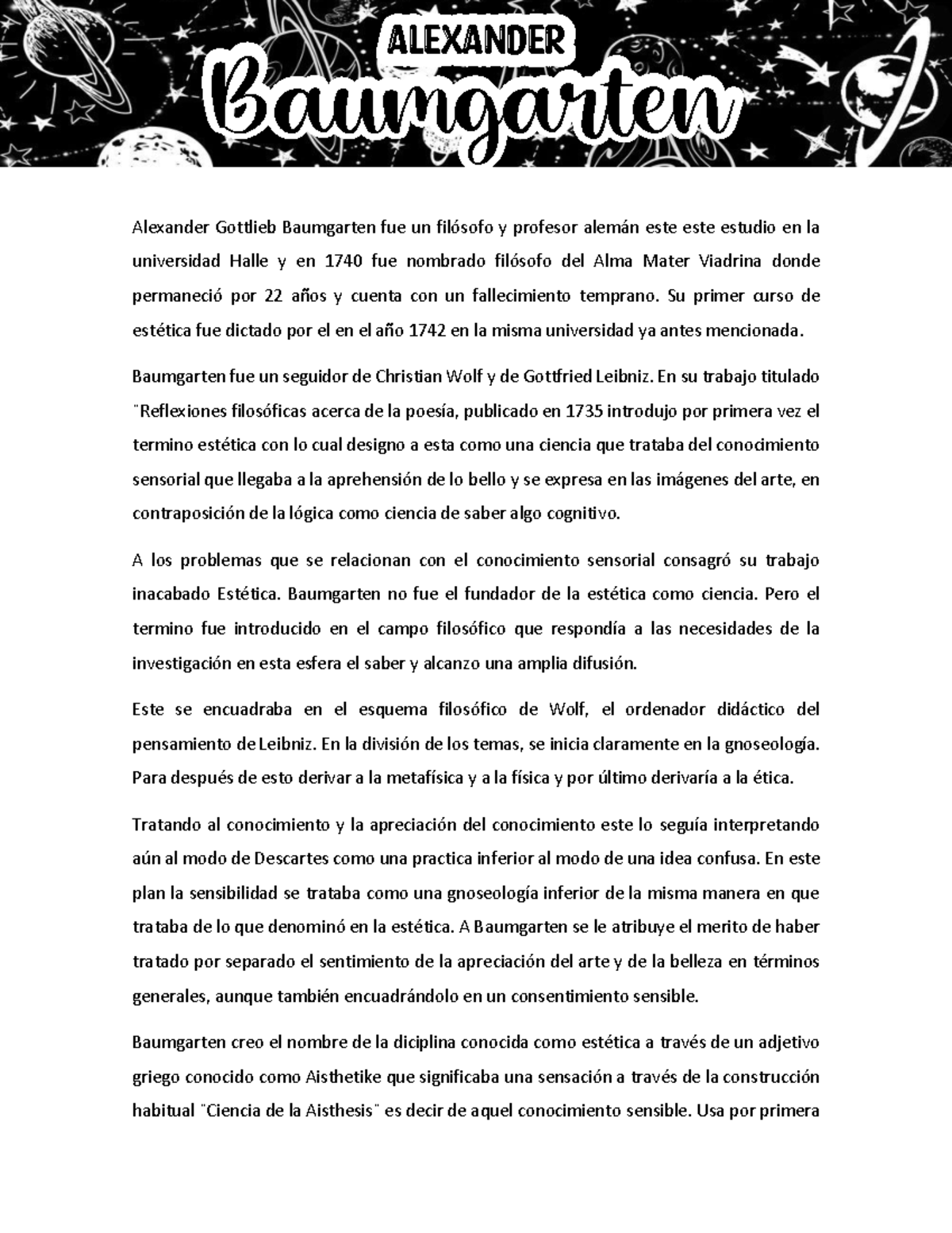 Alexander Gottlieb Baumgarten - Su primer curso de estética fue dictado ...