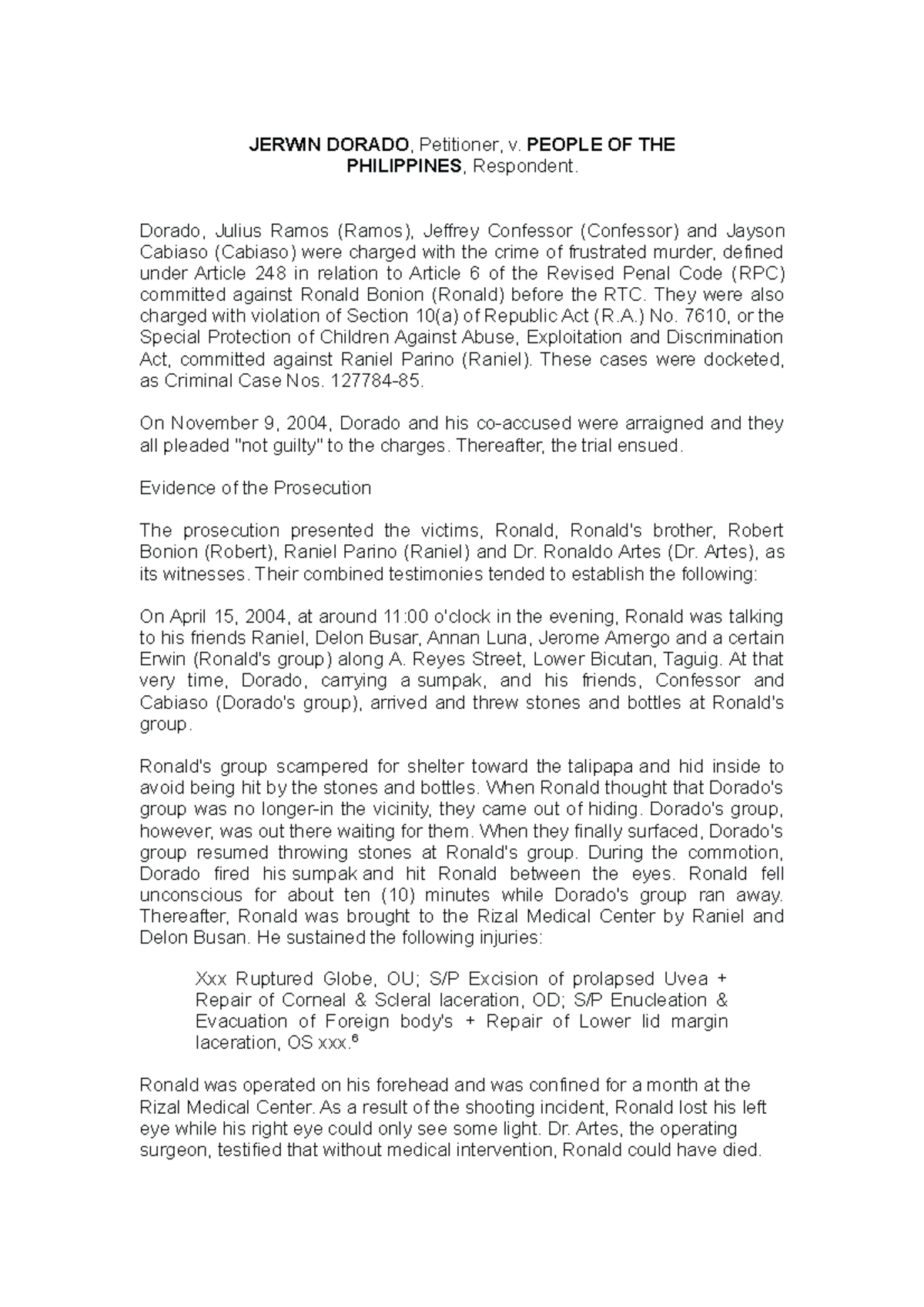 1dorado case digest - JERWIN DORADO, Petitioner, v. PEOPLE OF THE PHILIPPINES, Respondent ...