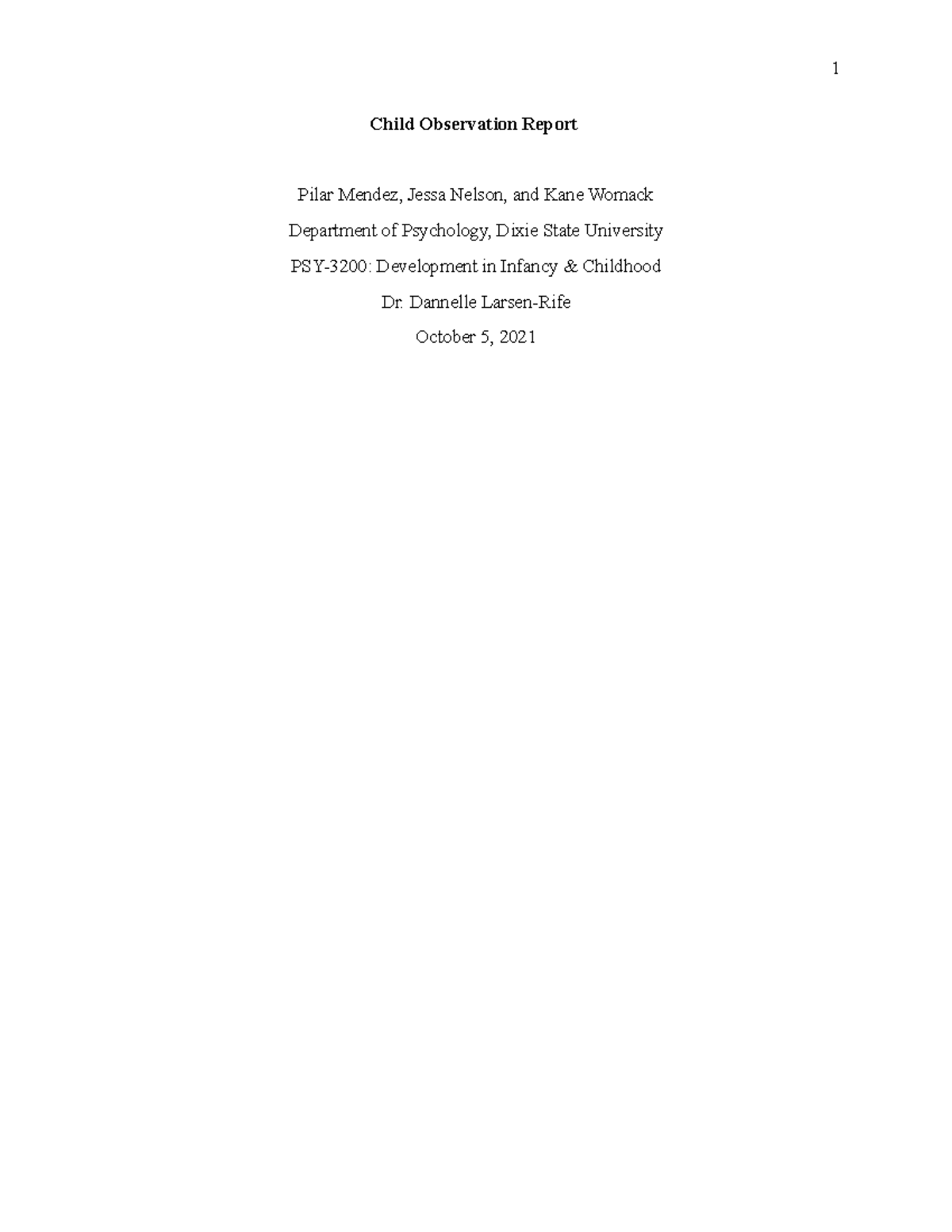 Child Observation Report - Child Observation Report Pilar Mendez, Jessa ...