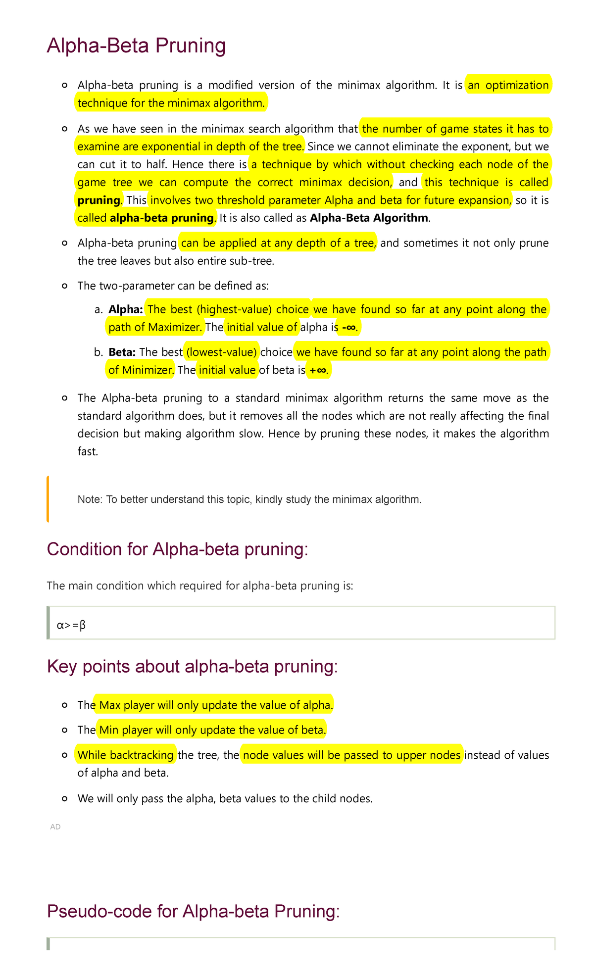Alpha-Beta Pruning - Alpha-Beta Pruning Alpha-beta pruning is a ...