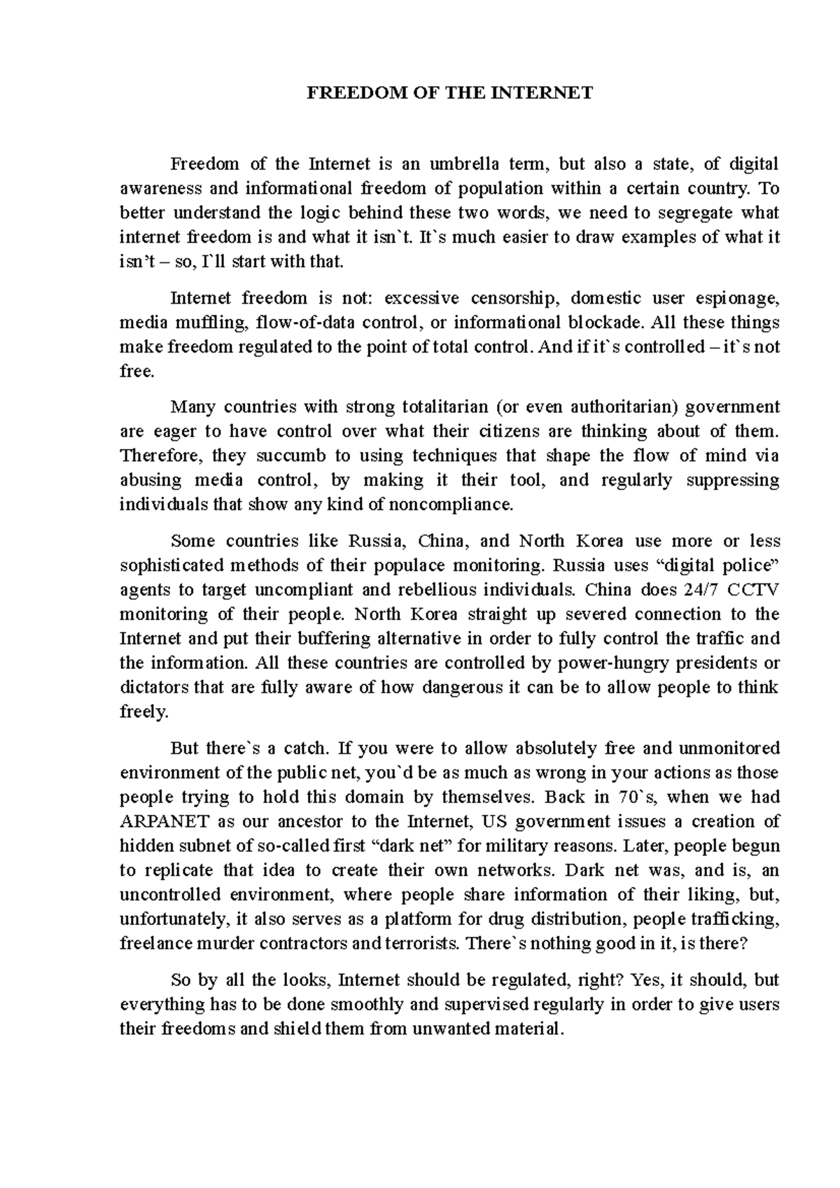 Freedom of the Internet - FREEDOM OF THE INTERNET Freedom of the ...