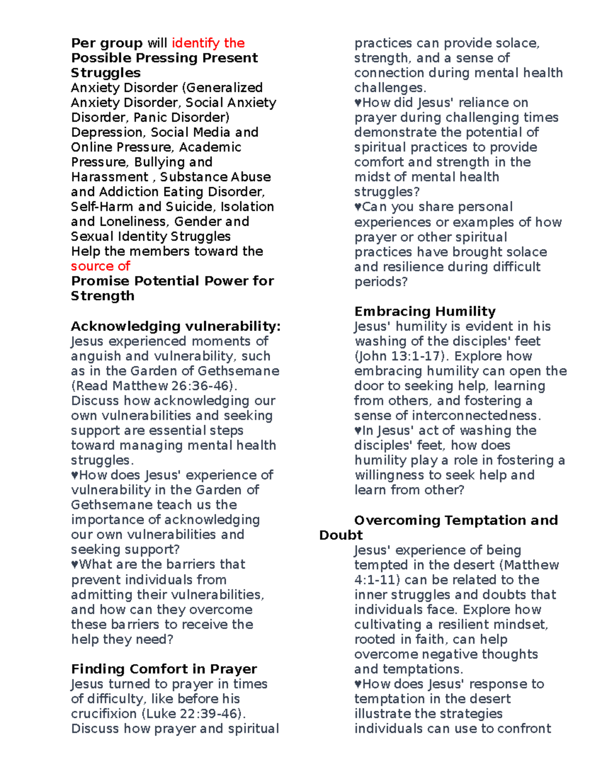 Questions for Faci - For facilitators - Per group will identify the ...