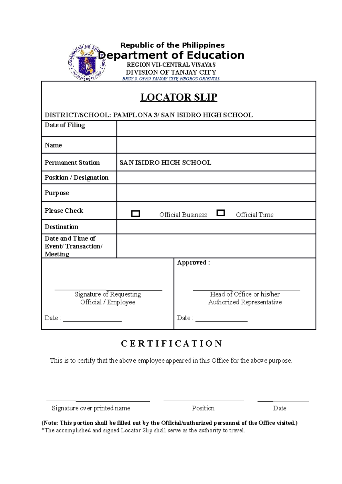 Locator-Slip - lecture - Republic of the Philippines Department of ...