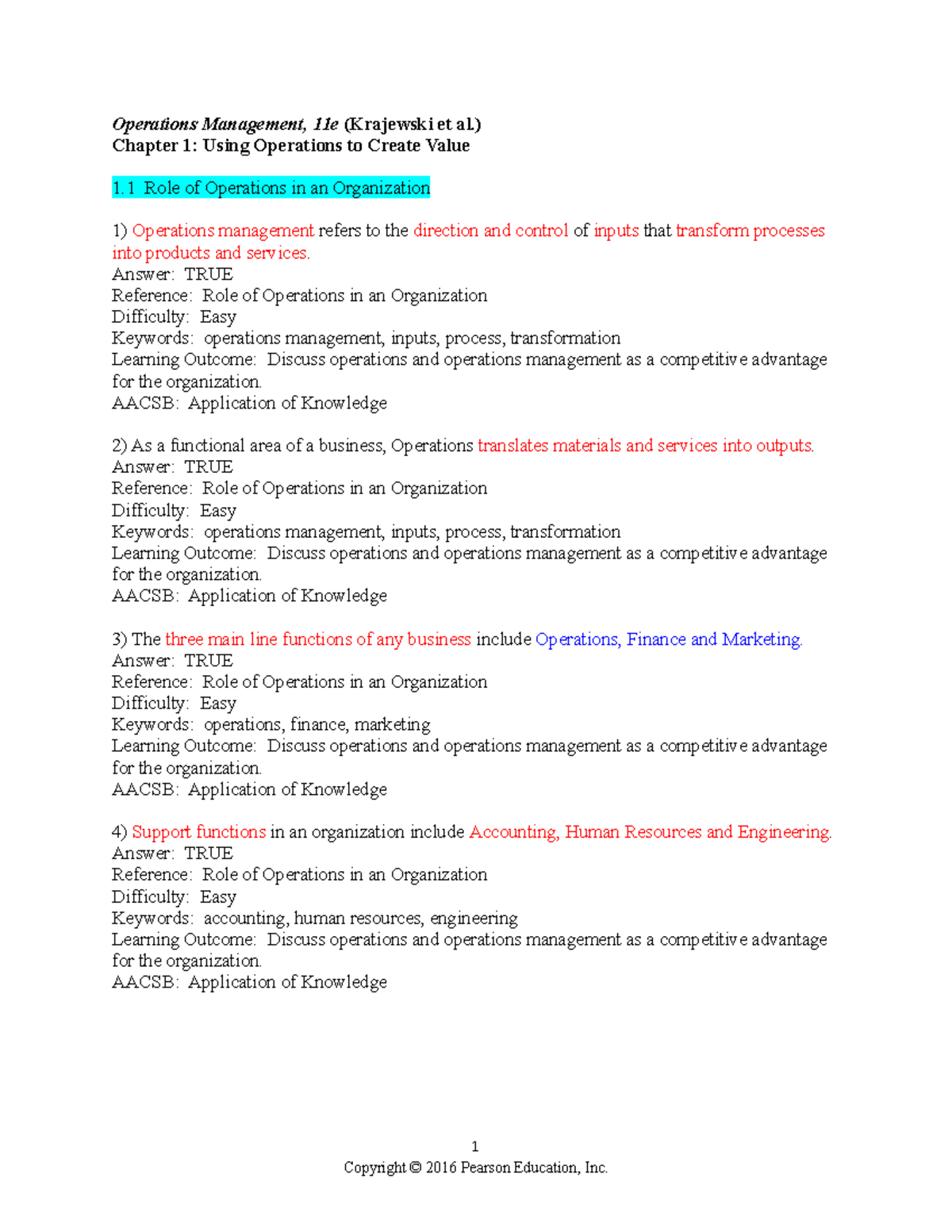 Ch01 Test Bank for operation mgt - Operations Management, 11e ...