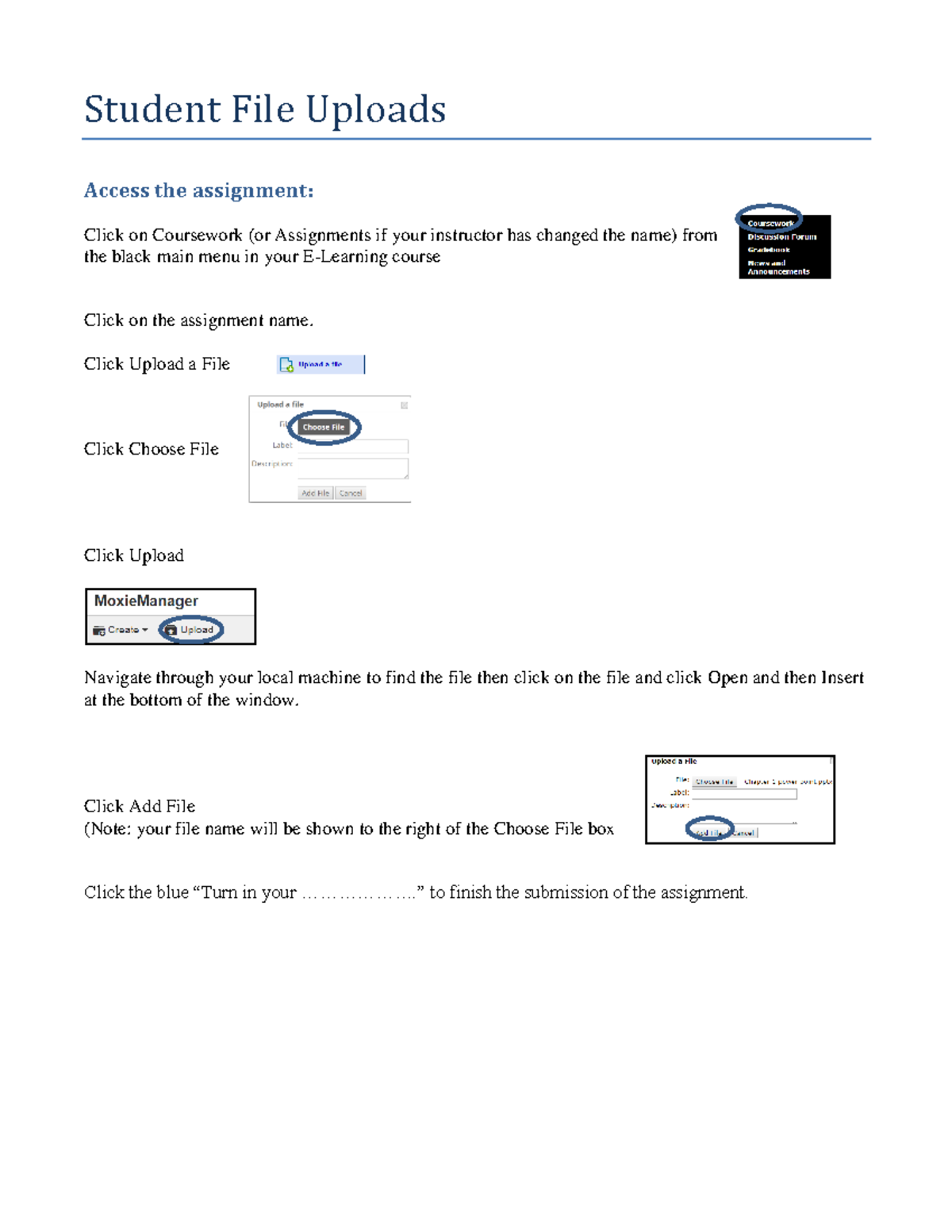 Uploading student document - Student File Uploads Access the assignment ...