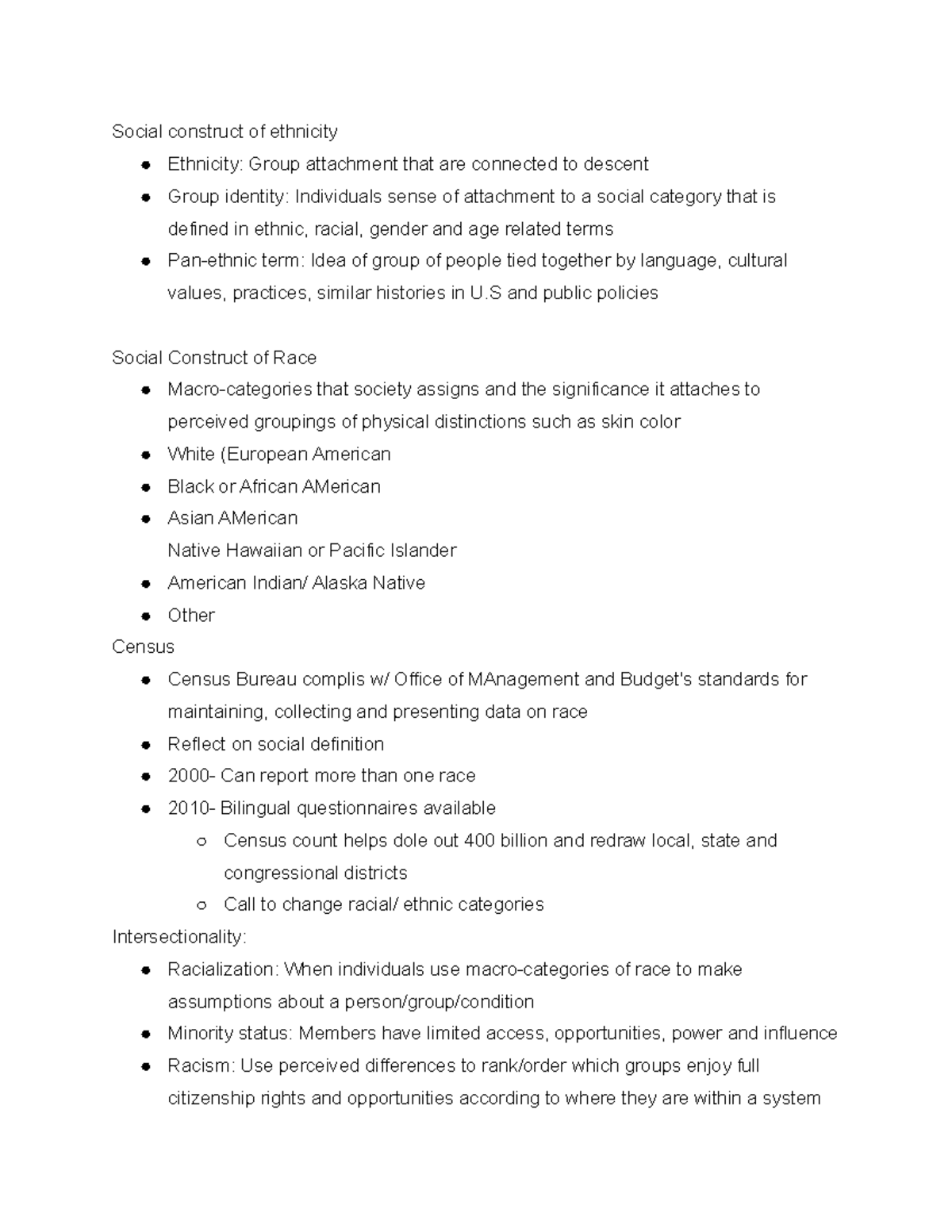 POLS 619 Race and Ethnicity - Social construct of ethnicity Ethnicity ...