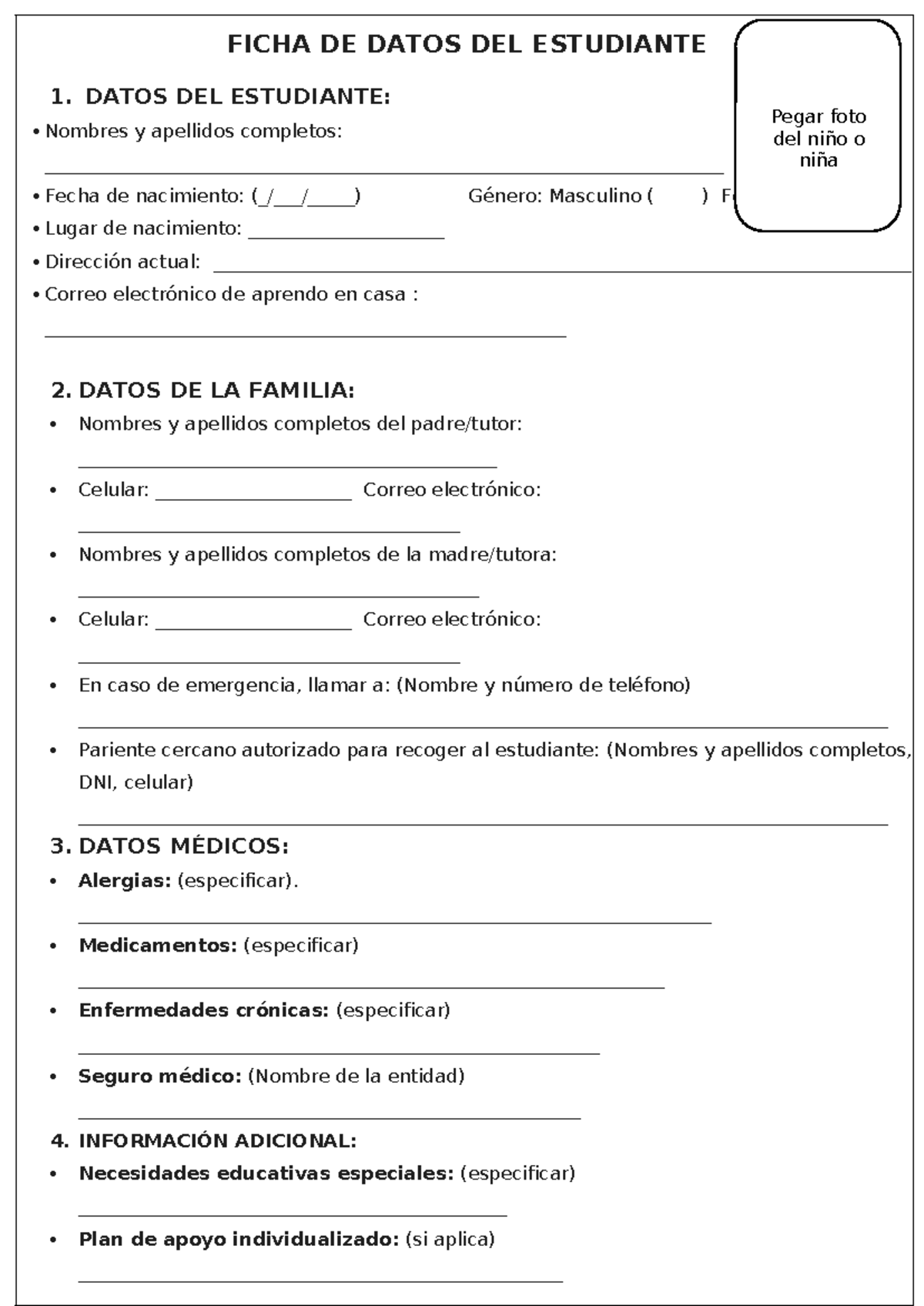 Ficha DE Datos DEL Estudiante - FICHA DE DATOS DEL ESTUDIANTE 1. DATOS ...