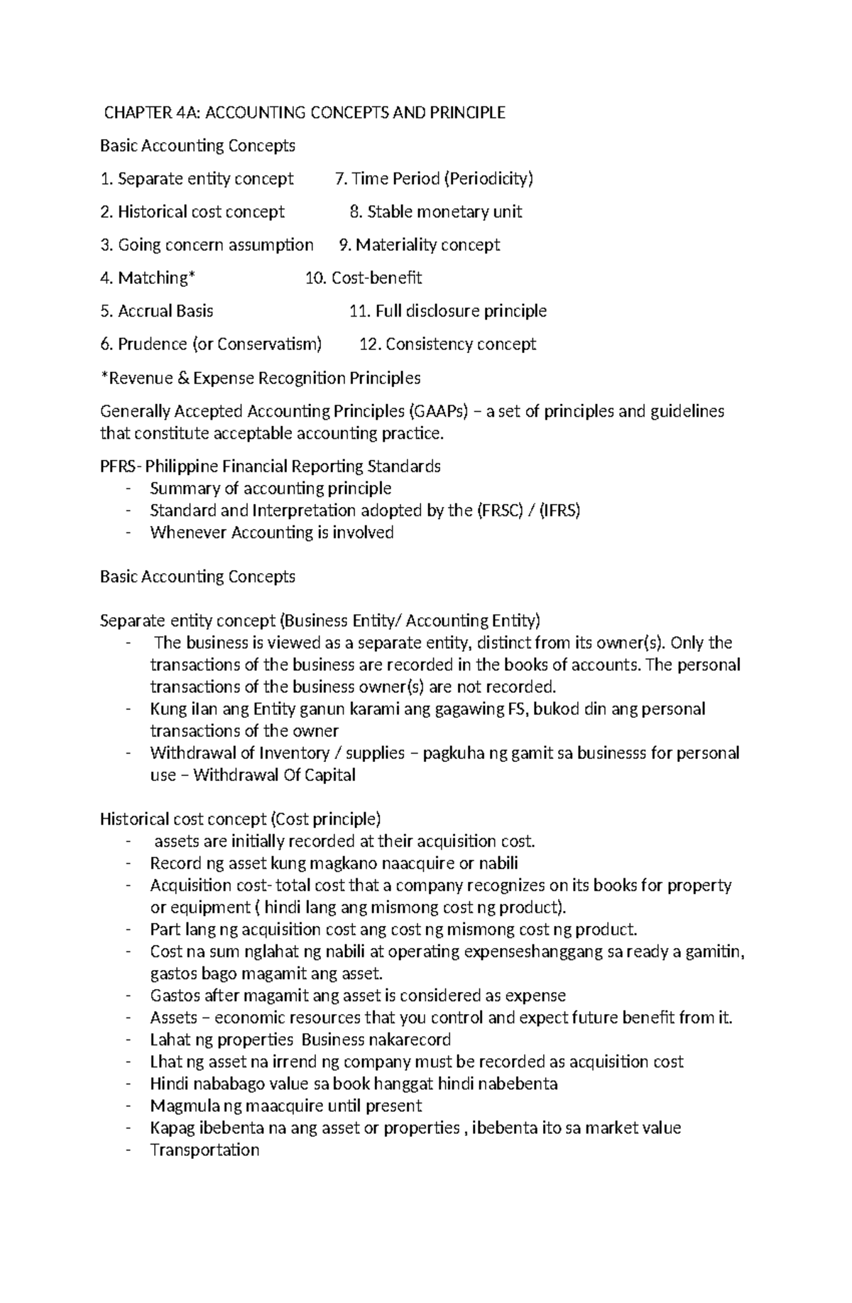 Accounting Concepts AND Principle - CHAPTER 4A: ACCOUNTING CONCEPTS AND ...