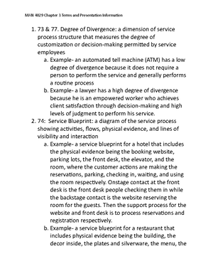 Chapter 1 Service Operations - MAN 4029 Chapter 1 Terms and ...