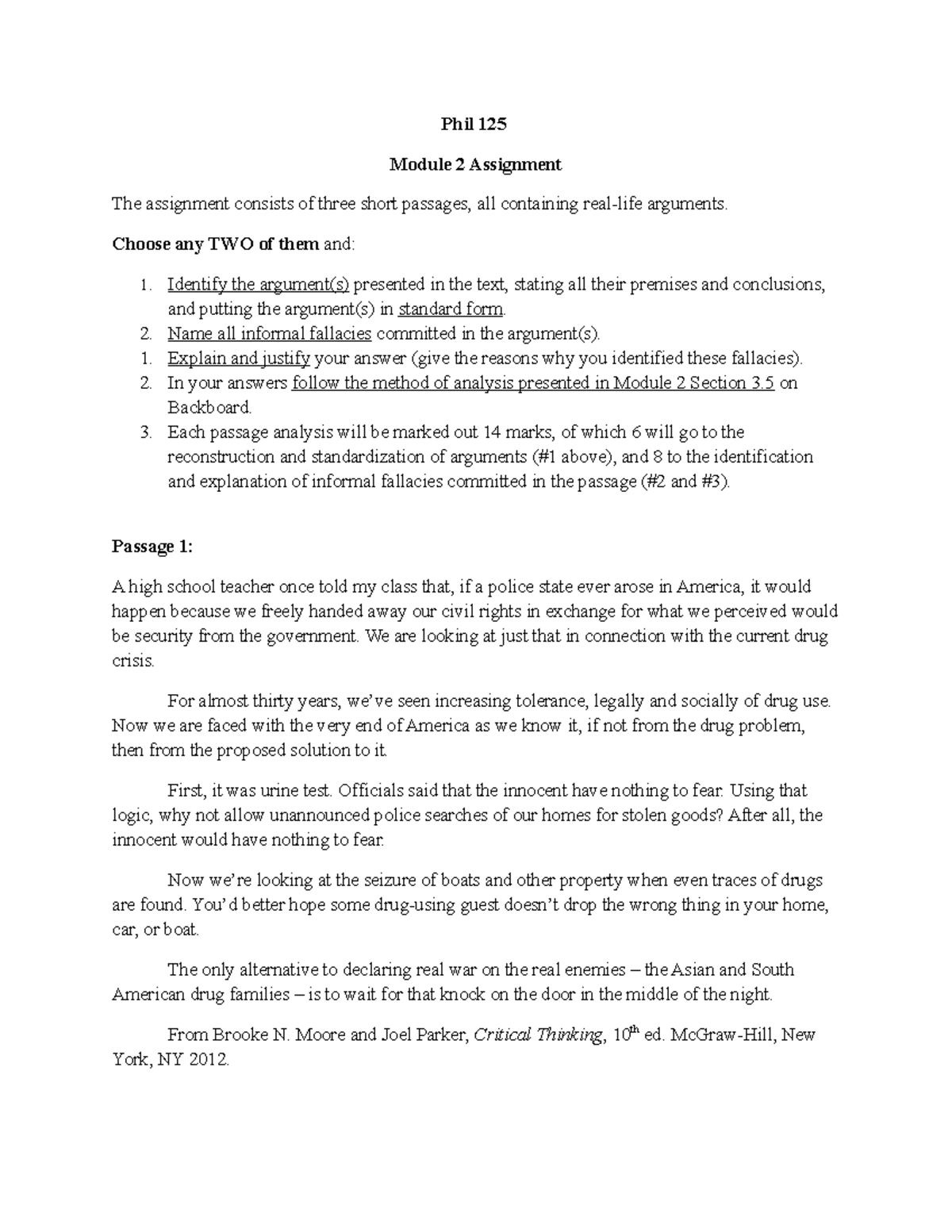 Module 2 Assignment - sad sad - Phil 125 Module 2 Assignment The assignment consists of three ...