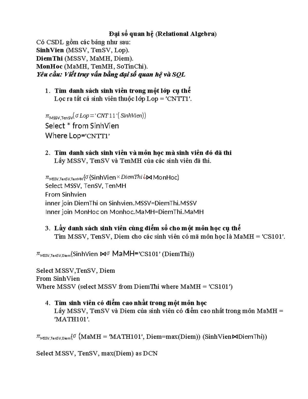 Baitap Relational Algebraassignment - Đại số quan hệ (Relational ...