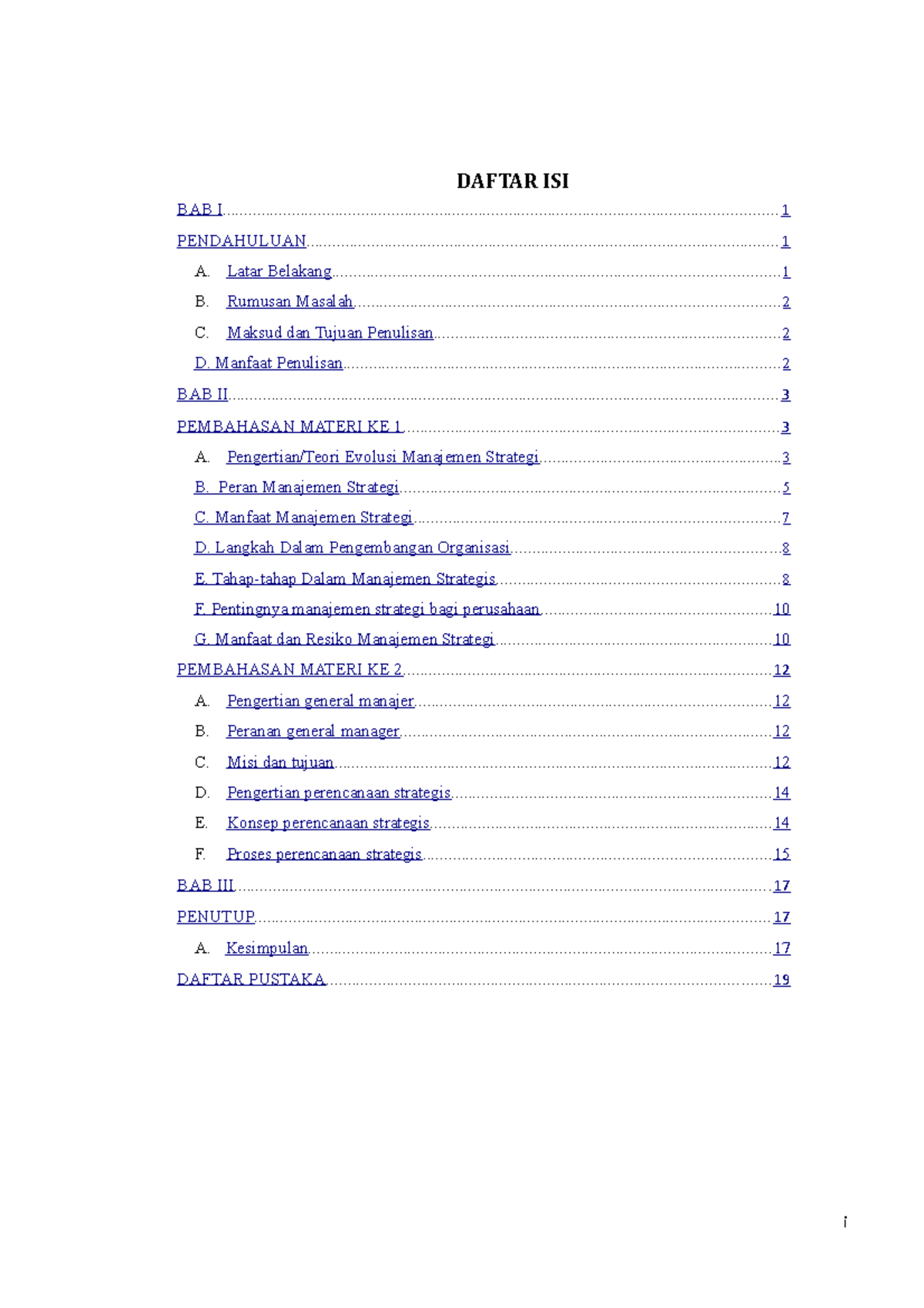 Makalah-manajemen-strategi compress - DAFTAR ISI BAB - Studocu