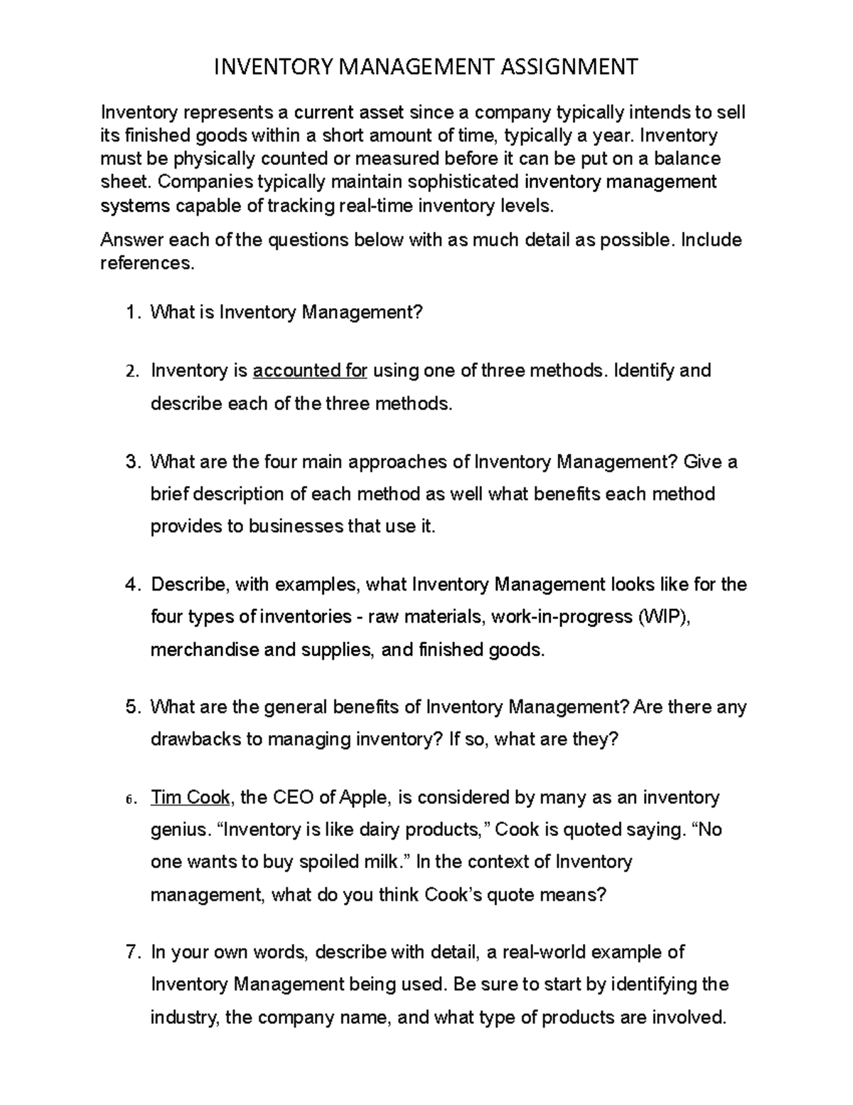 BAT4M LC5 Assignment - Inventory Management - Inventory represents a current asset since a ...