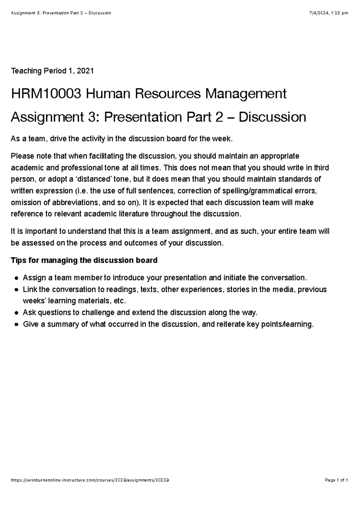 Assignment 3: Presentation Part 2 – Discussion - Assignment 3 ...