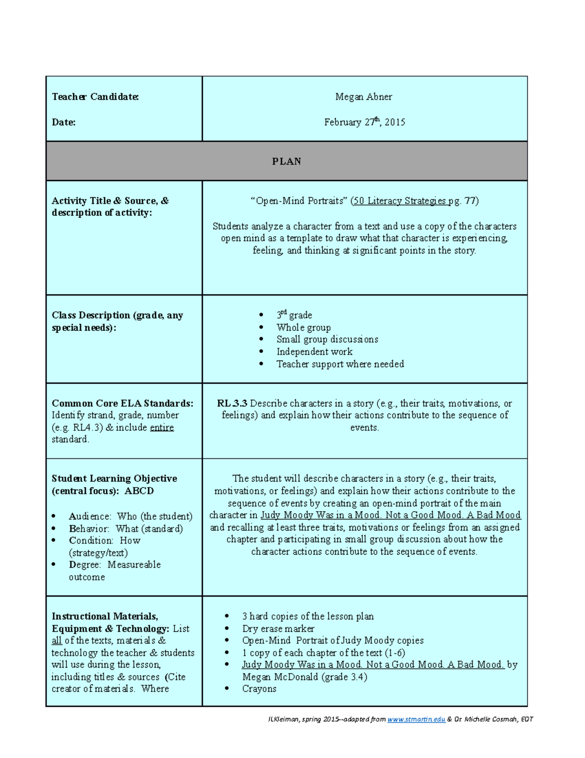 264438792 literacy lesson plan open mind portrait - Teacher Candidate ...