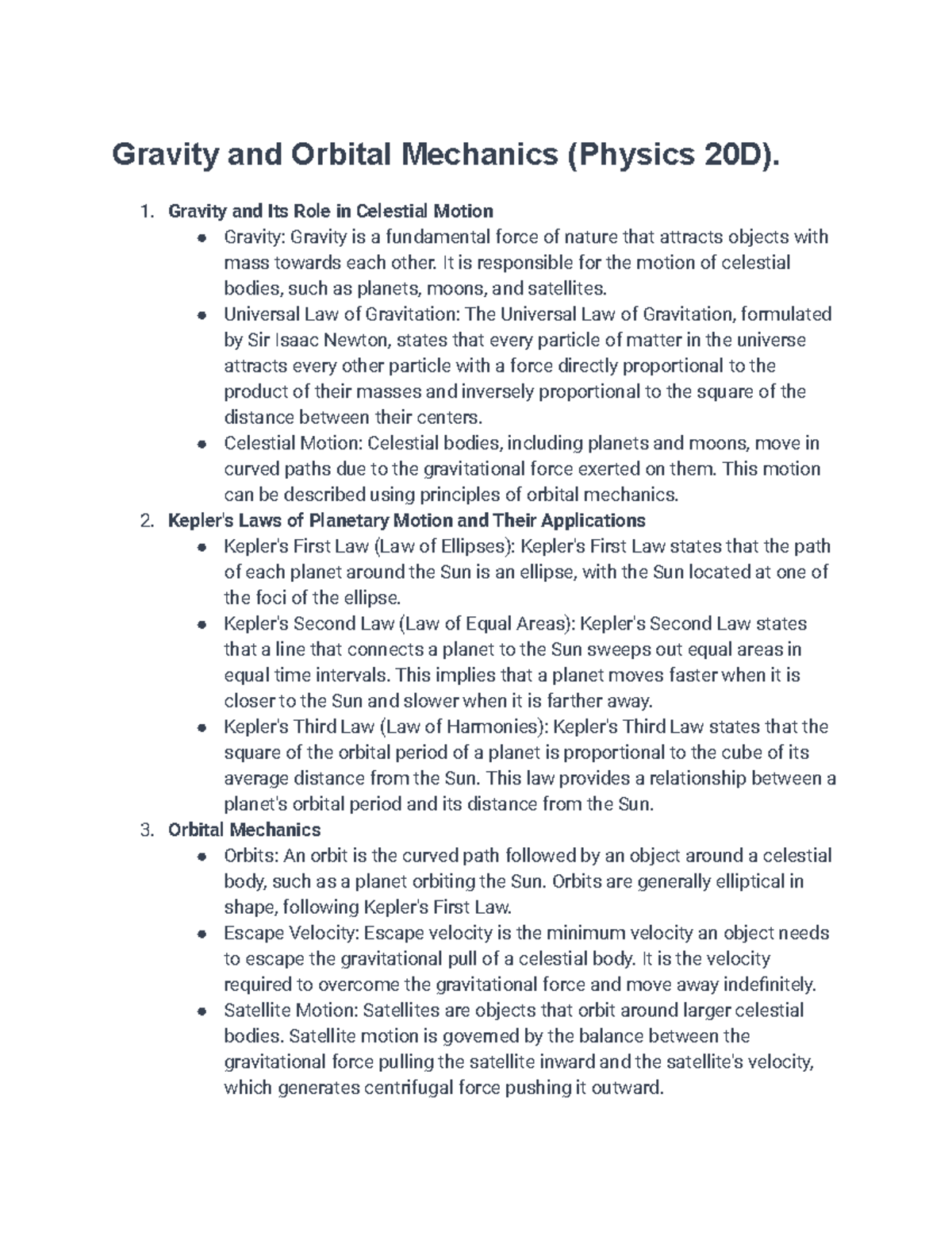 Gravity and Orbital Mechanics (Physical 20D) - Gravity and Its Role in ...