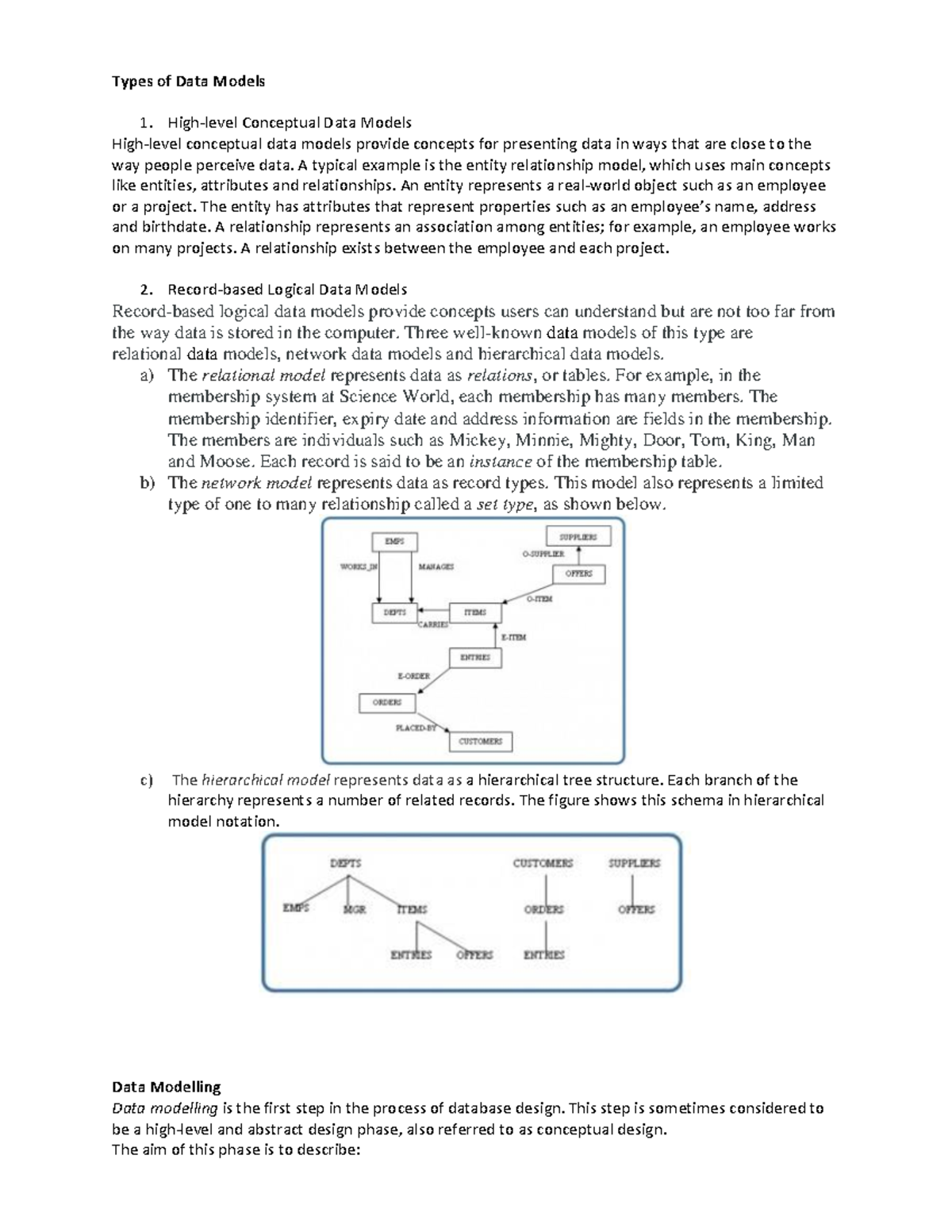 INFORMATION TECHNOLOGY NOTES - Types of Data Models High-level ...