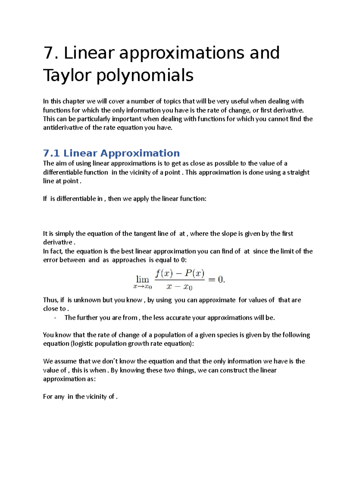 7. Linear approximation and Taylor Polynomials - 7. Linear ...