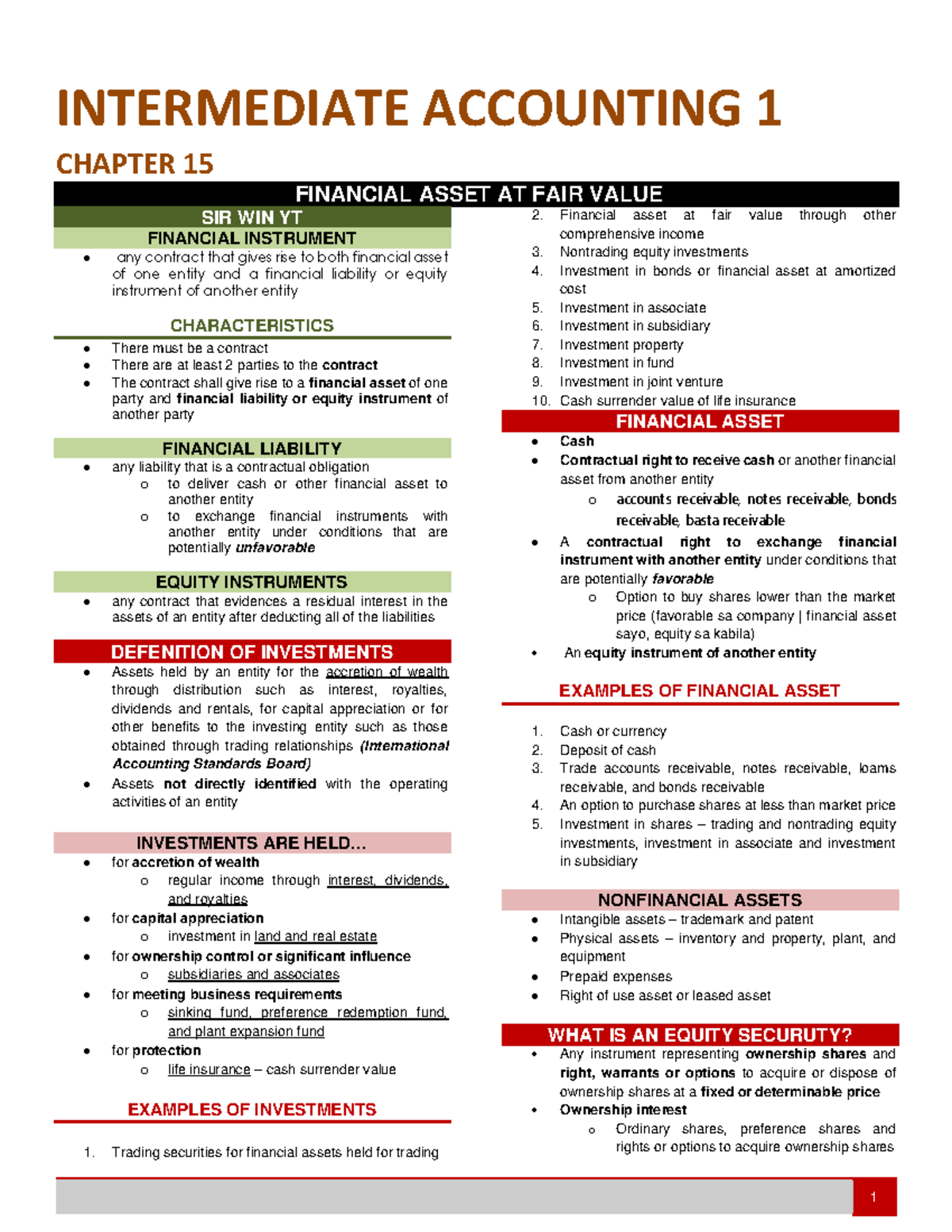 Intacc 1 - notes - INTERMEDIATE ACCOUNTING 1 CHAPTER 15 FINANCIAL ASSET ...