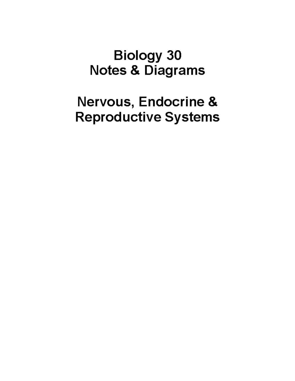 Biology 30 Student Notes Nervous Reproduction - Biology 30 Notes ...