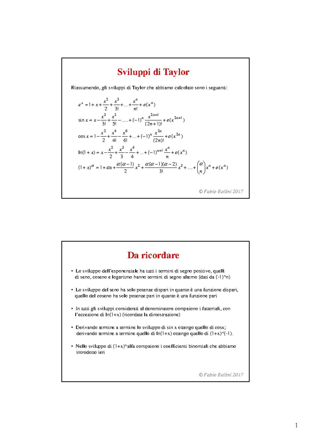 9.1 Formula di Taylor 2 - Appunti Professor Bellini - Sviluppi di ...