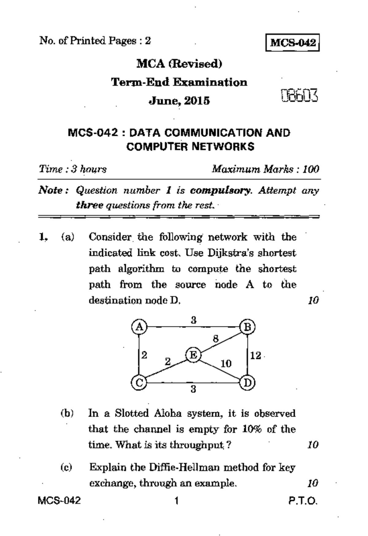 Mcs 042 Data Communication And Computer Network No Of Printed Pages 2 I Mcs 042 Mca