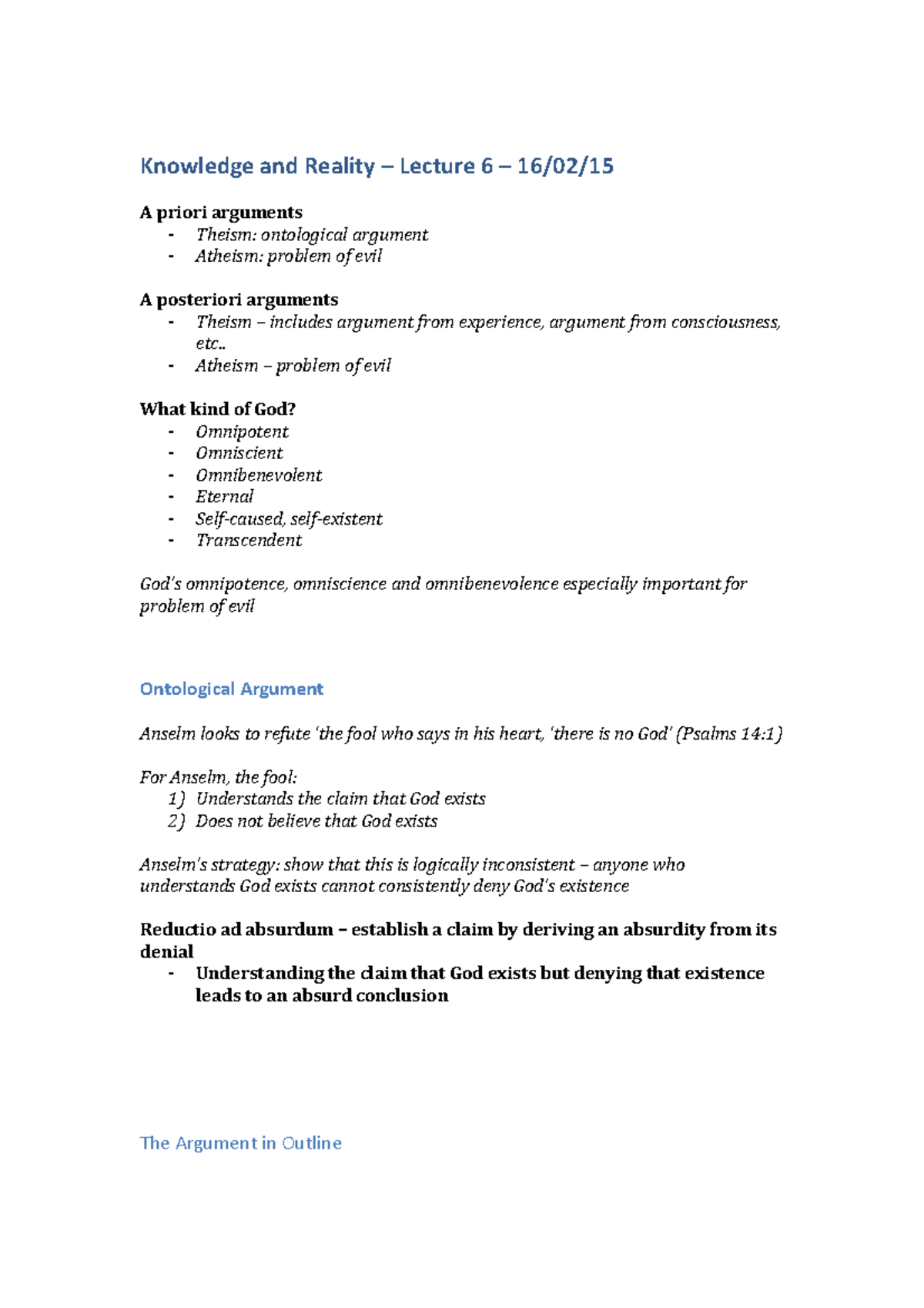 Knowledge and Reality – Lecture 6 - Knowledge and Reality – Lecture 6 ...