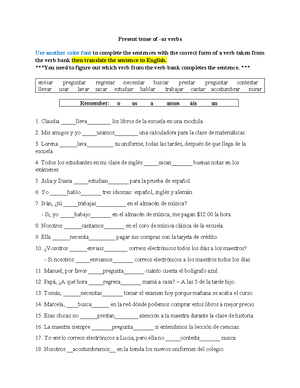 Present tense of -AR verbs Guided notes - Nombre ...