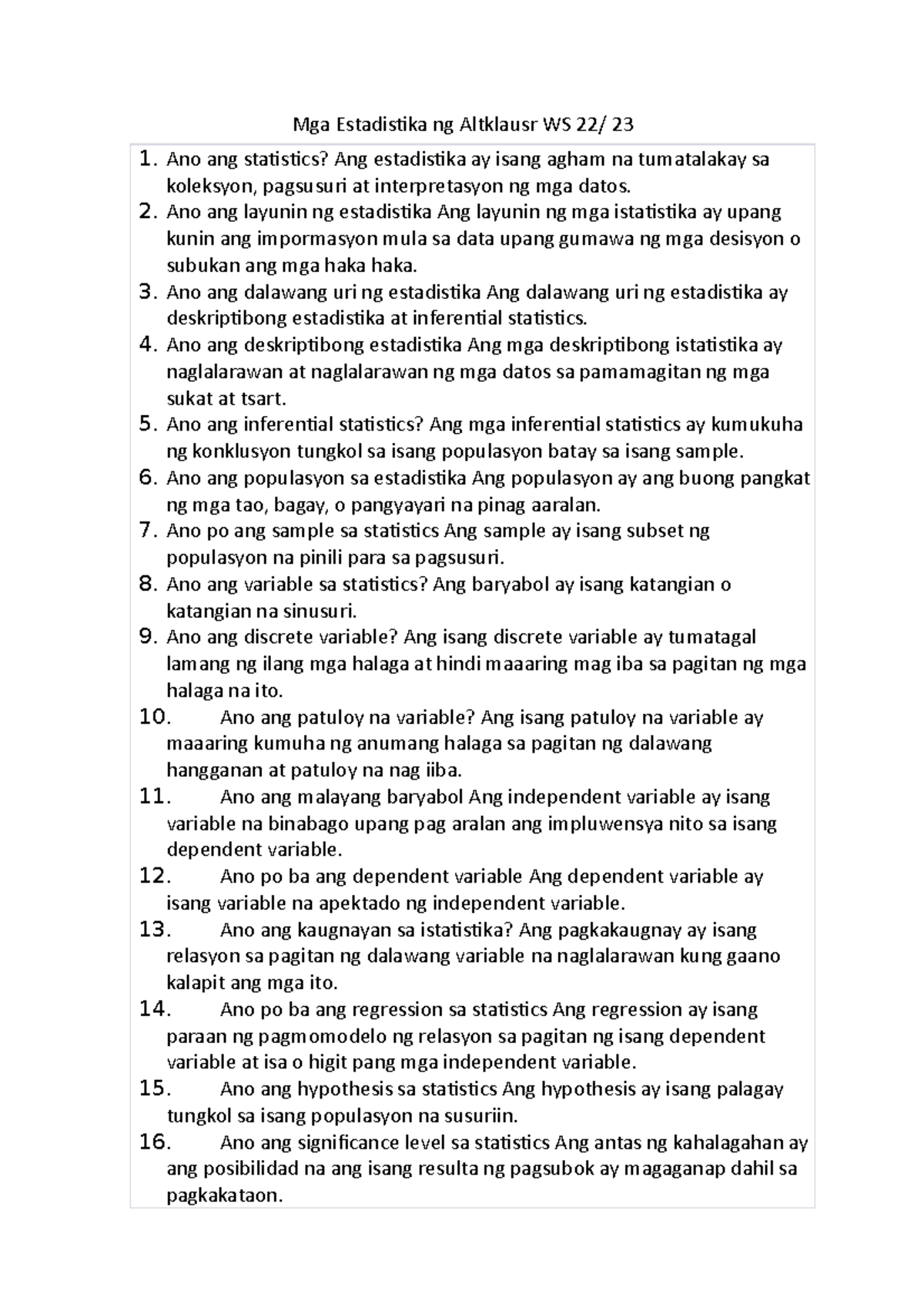 Statistik Altklausur WS 22 / 23 - Mga Estadistika ng Altklausr WS 22/ ...
