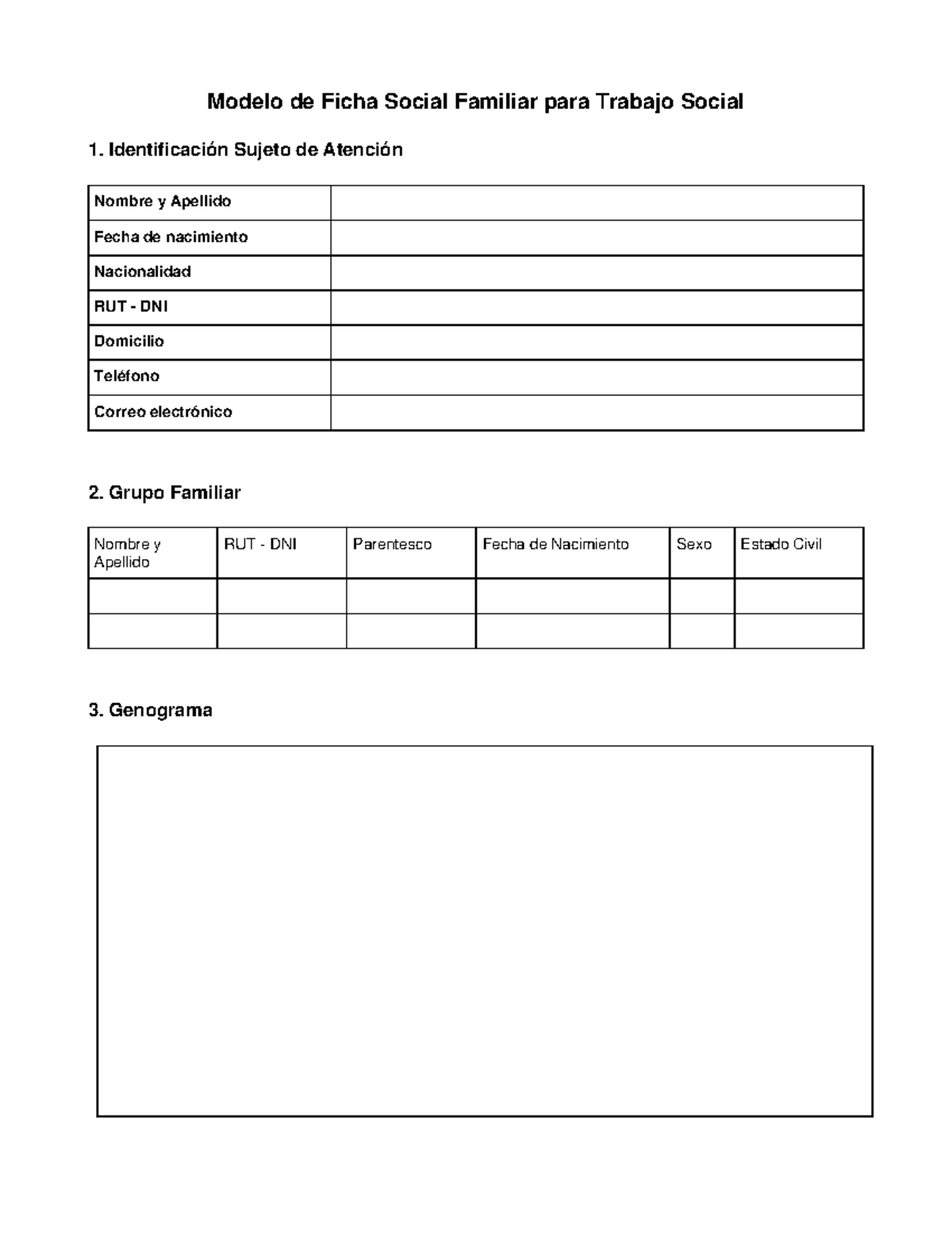 Formato Social Familiar para Trabajo Social - Modelo de Ficha Social ...
