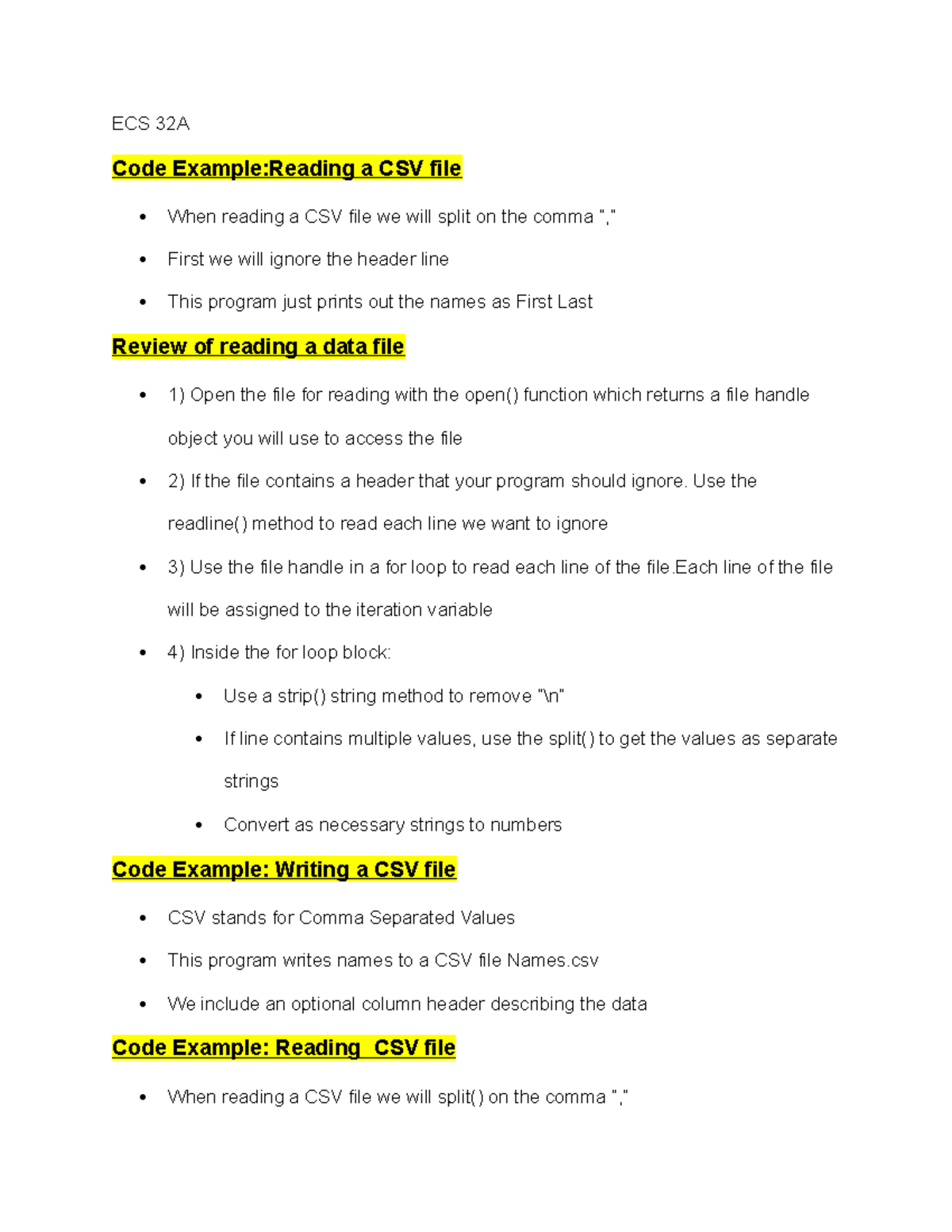 ECS 32A DAY37 - Working with Data - ECS 32A Code Example:Reading a CSV ...