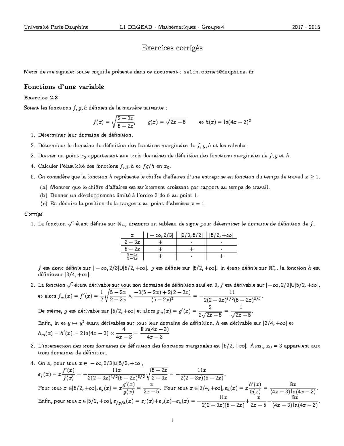 Exercices degead 1 2018sujet - Exercices corrig ́es Merci de me ...