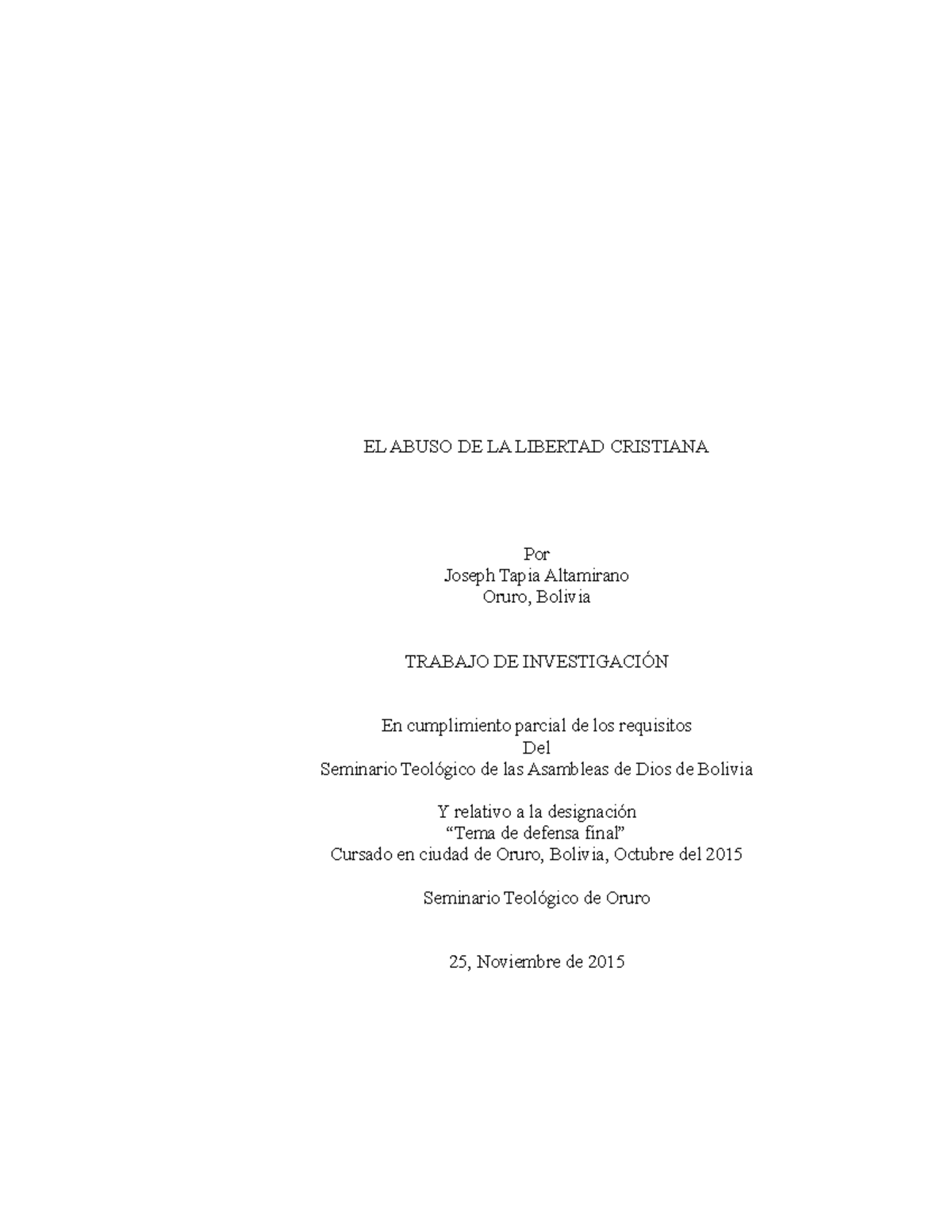 Monografia LIBERTAD - EL ABUSO DE LA LIBERTAD CRISTIANA Por Joseph ...