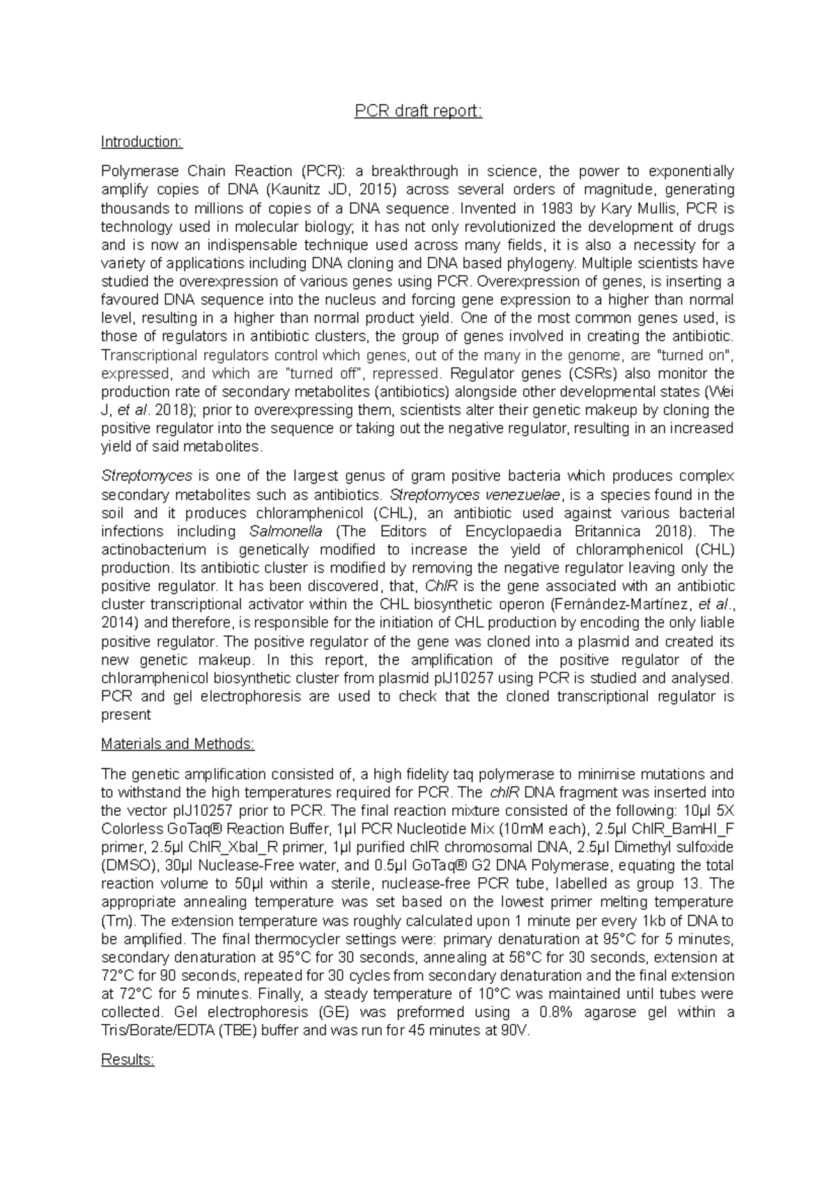 PCR report - Grade: 54 - PCR draft report: Introduction : Polymerase ...