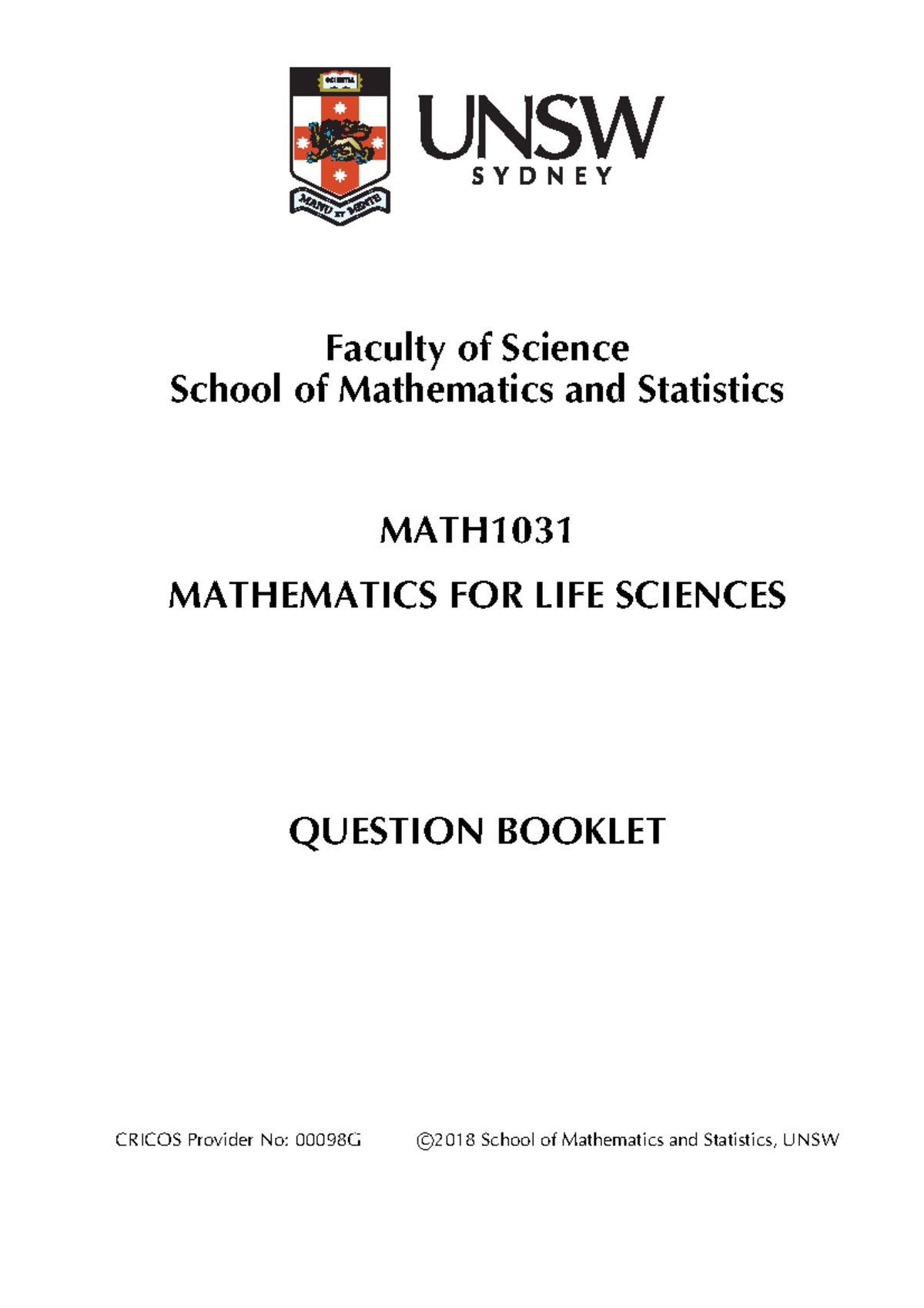 MATH1031 Tutorial Questions - Faculty of Science School of Mathematics ...