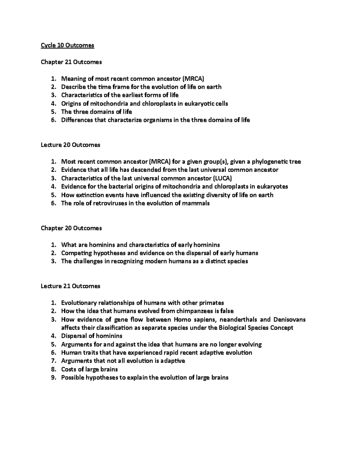 Cycle 10 Outcomes - notes - Cycle 10 Outcomes Chapter 21 Outcomes ...