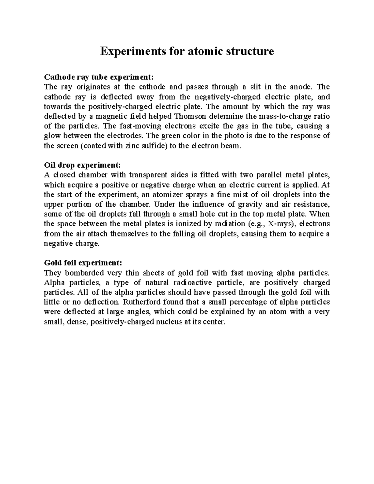 Experiments for atomic structure - Experiments for atomic structure ...