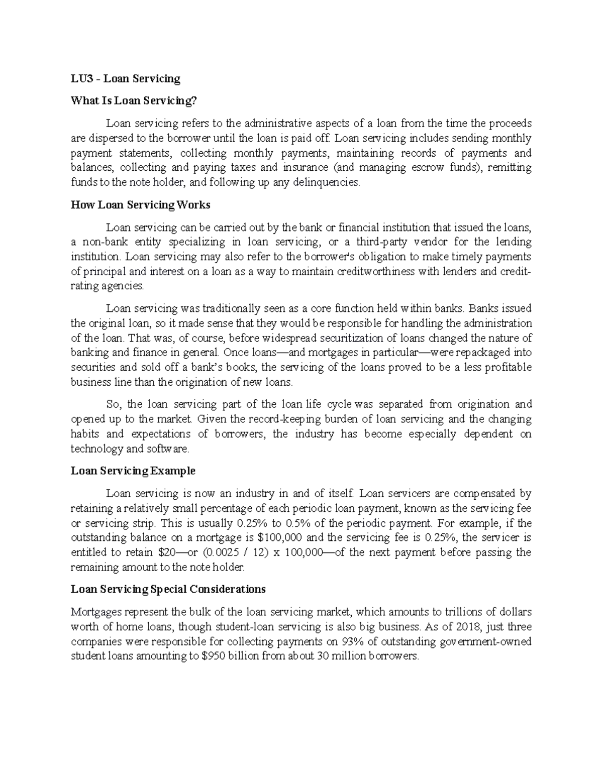 LU3 Loan Servicing LU3 Loan Servicing LU3 Loan Servicing What Is