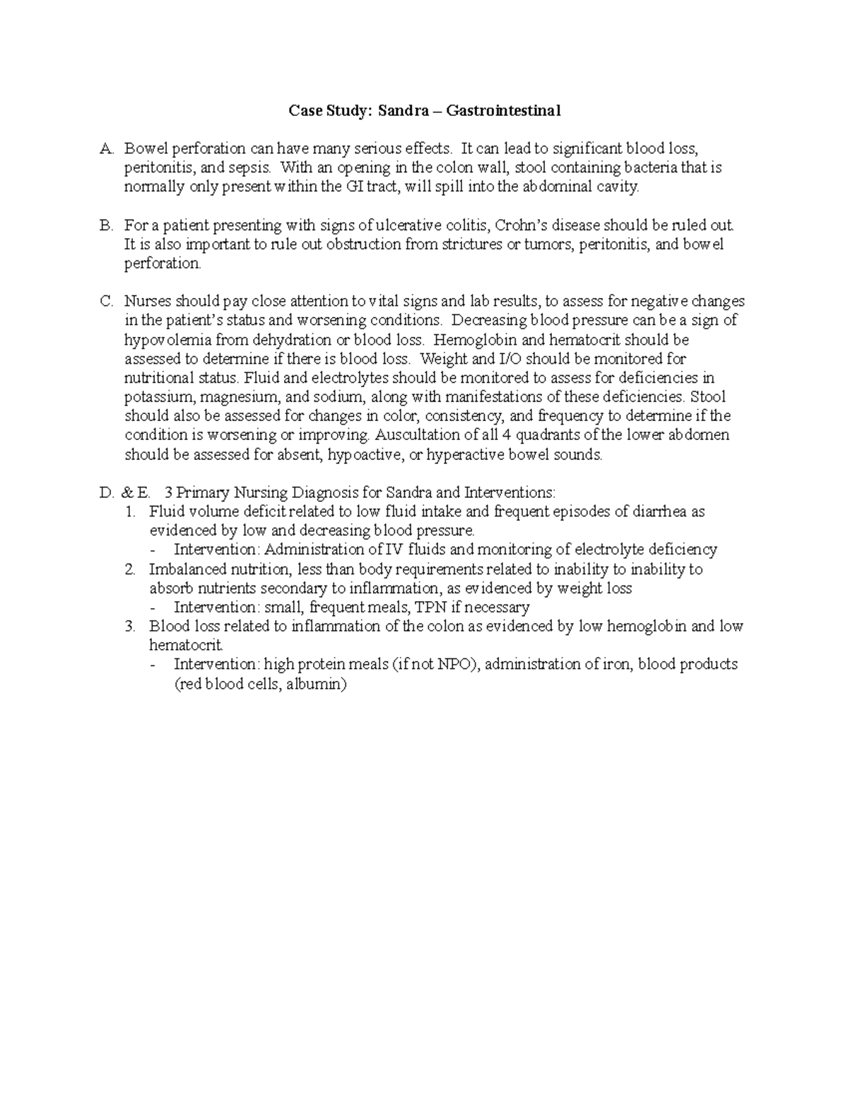 Case Study - Sandra - Gastrointestinal - Case Study: Sandra ...