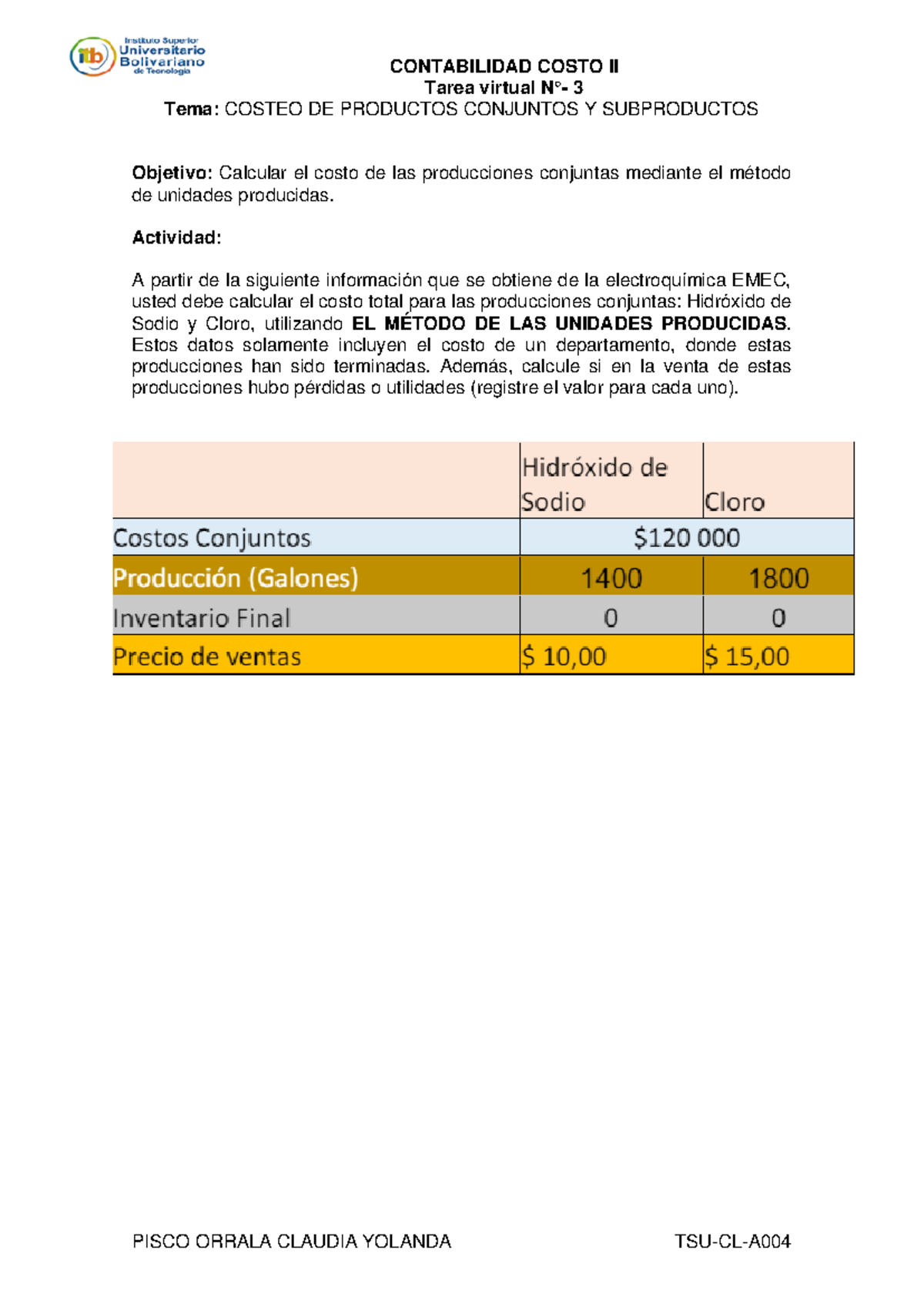 Contabilidad Costo II Tarea Virtual 3 Tema Costeo de productos conjuntos y subproductos 1 ...
