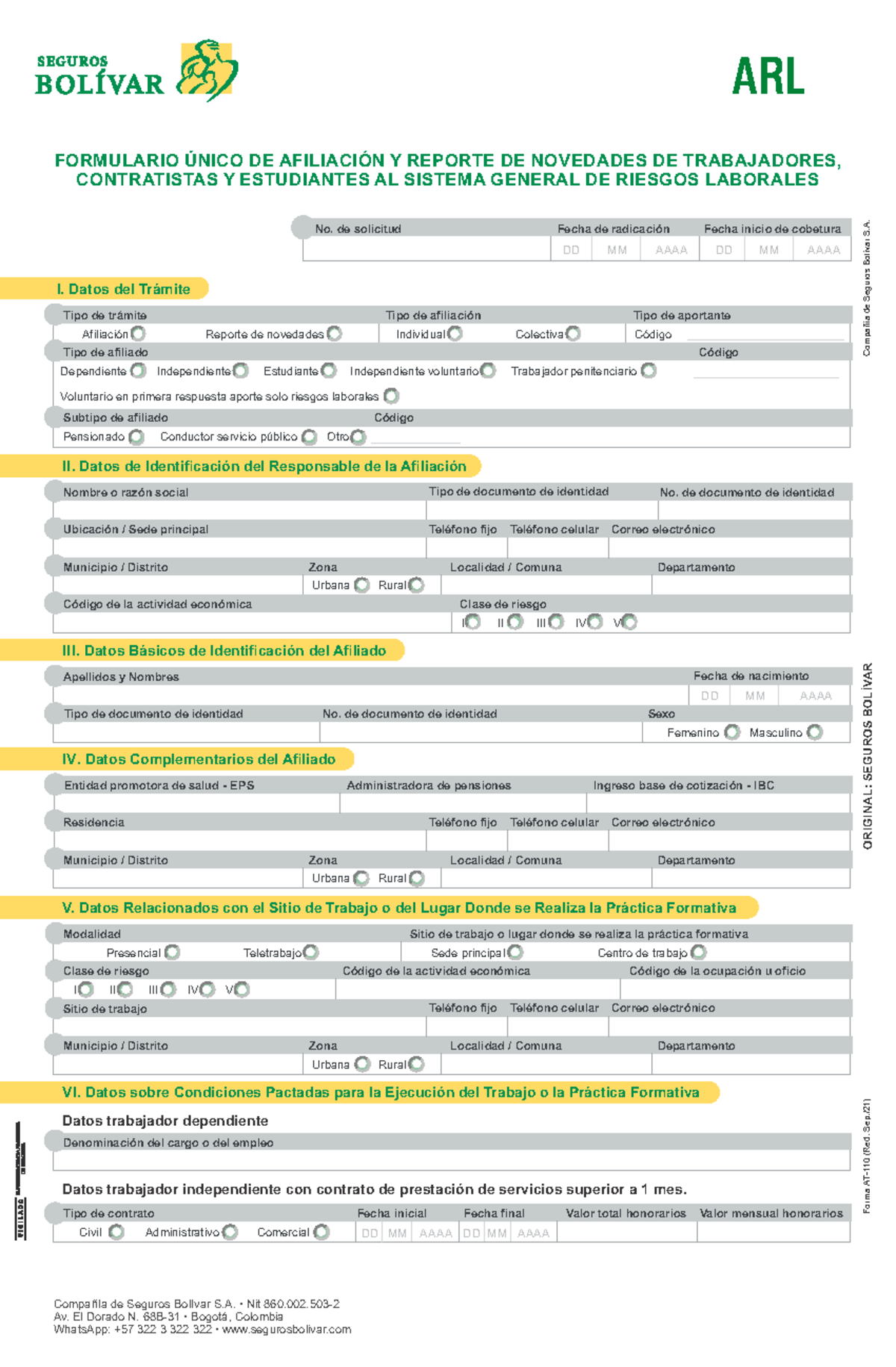Formulario Seguros Bolivar AT-110 Editable 29Sep - DD MM AAAA DD MM ...