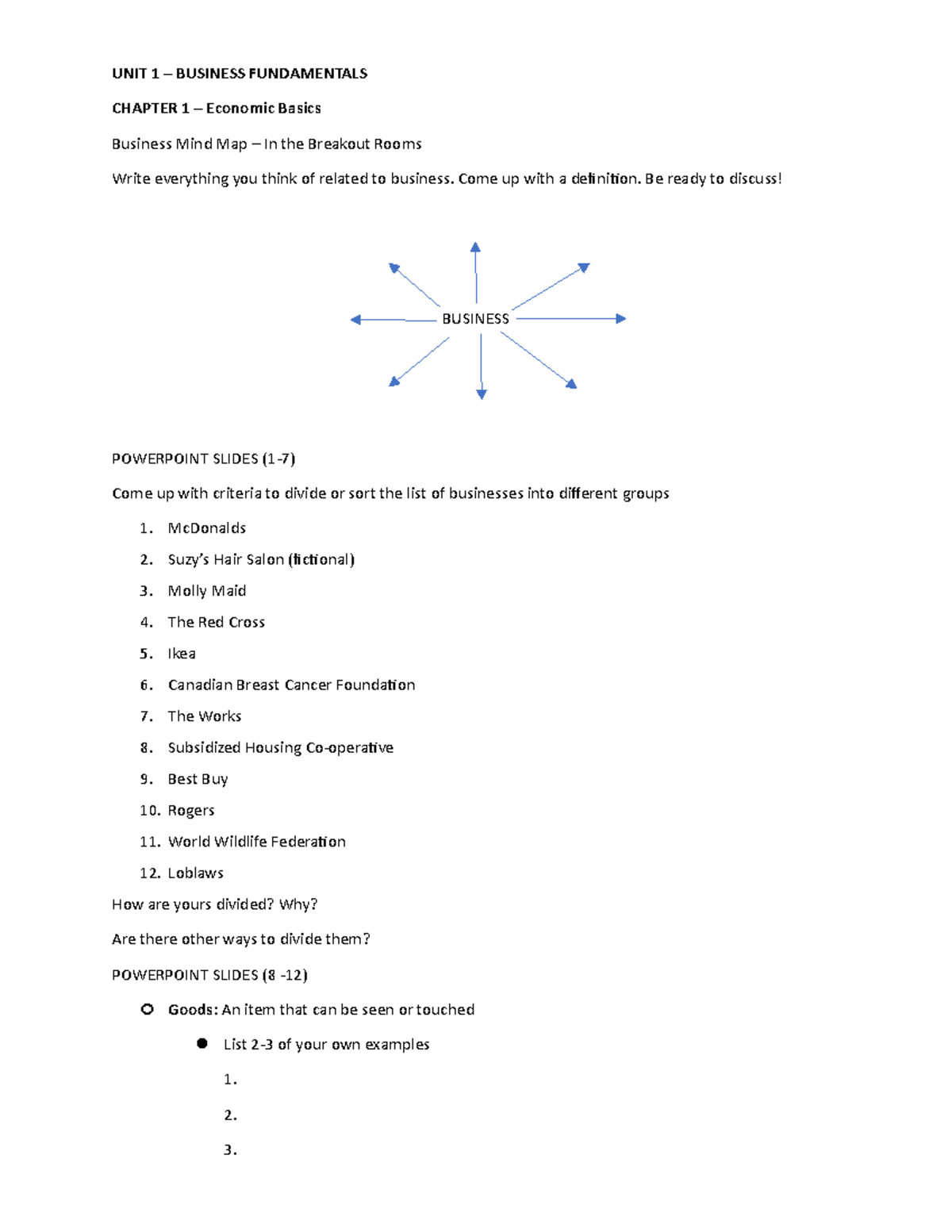 02-Whatis Business Classification Worksheet 1 - UNIT 1 – BUSINESS ...