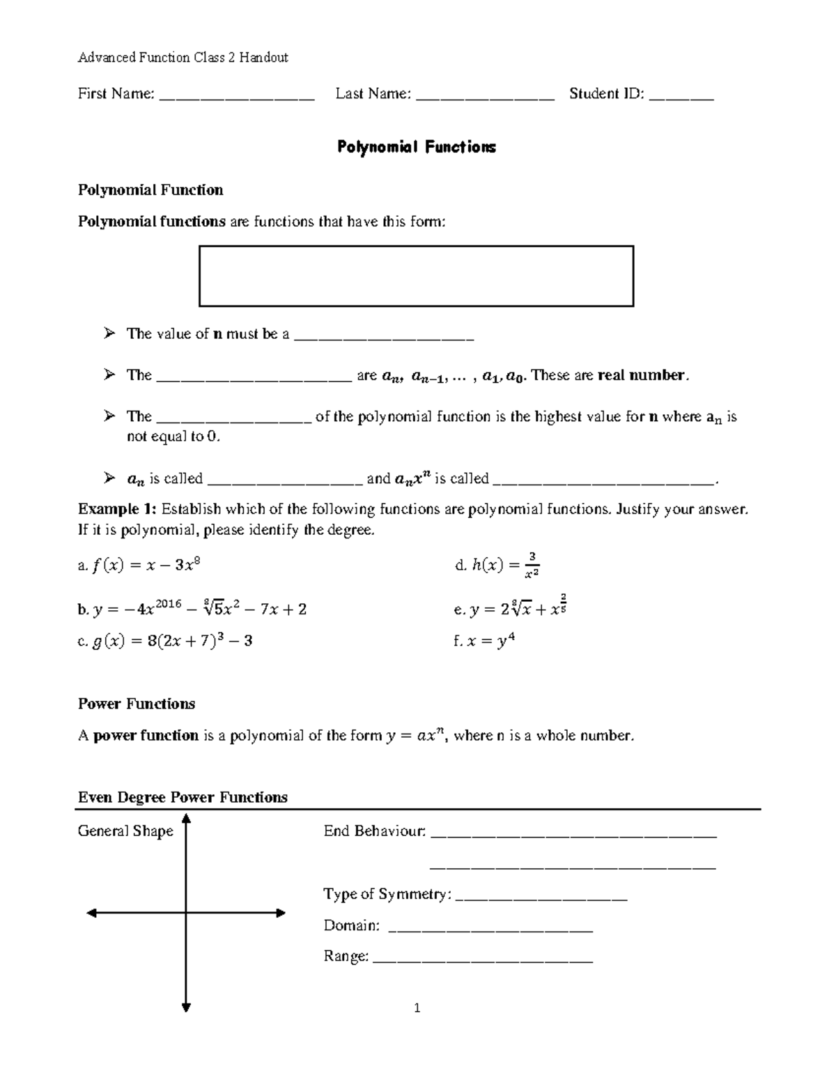 Class 02 Advanced Function Handout July 05 - First Name ...