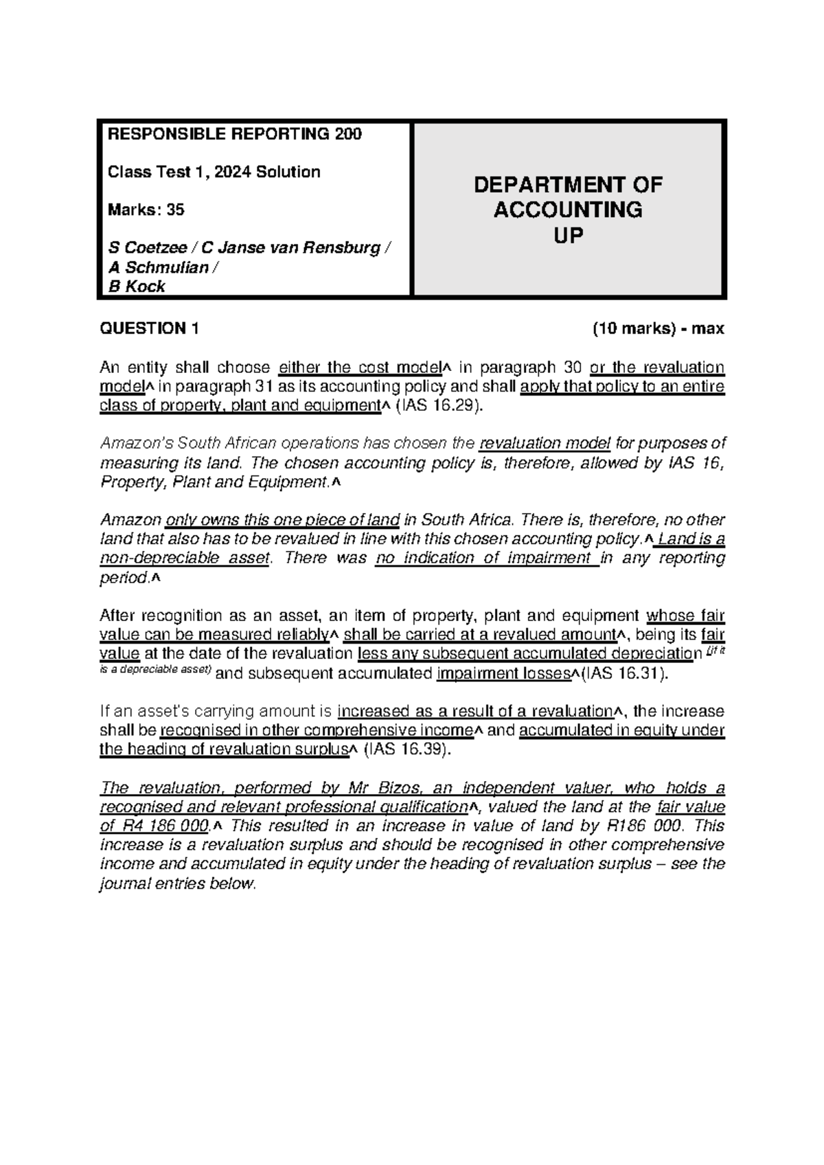 CT 1 2024 S mark memo for students - RESPONSIBLE REPORTING 200 Class ...