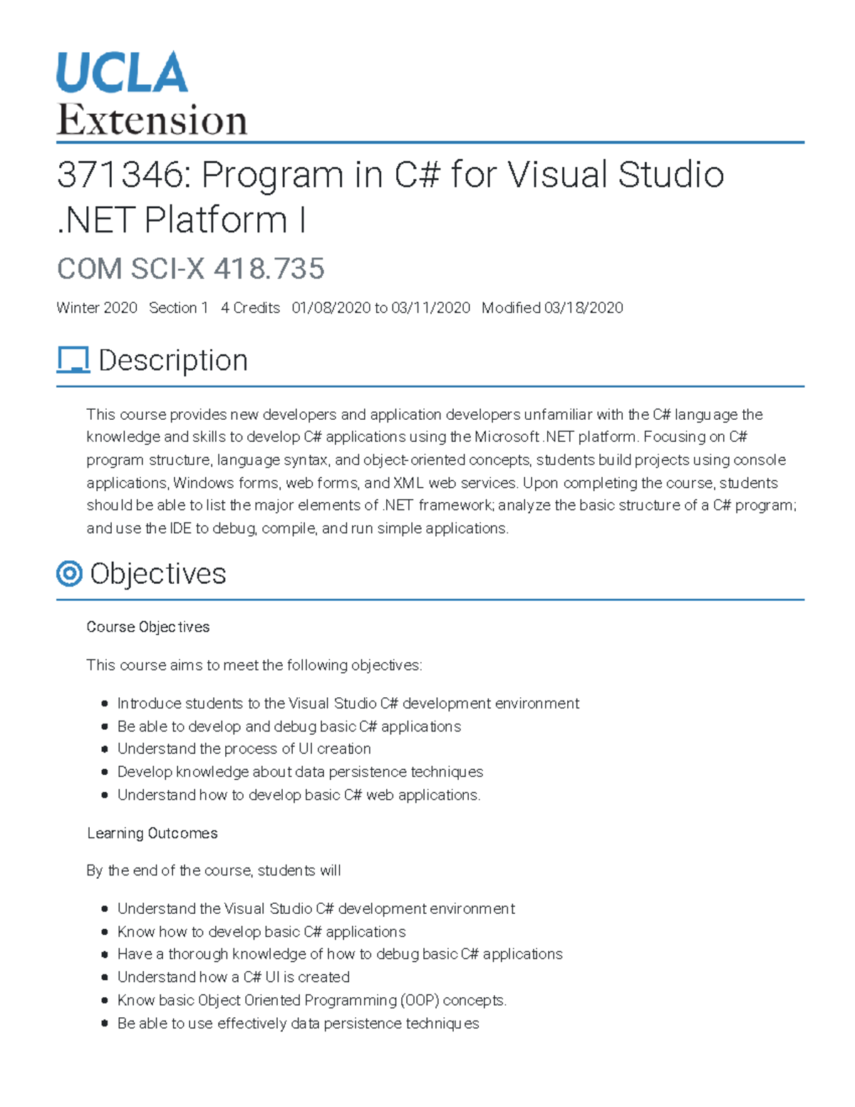 371346 Program in C for Visual Studio - Description This course ...