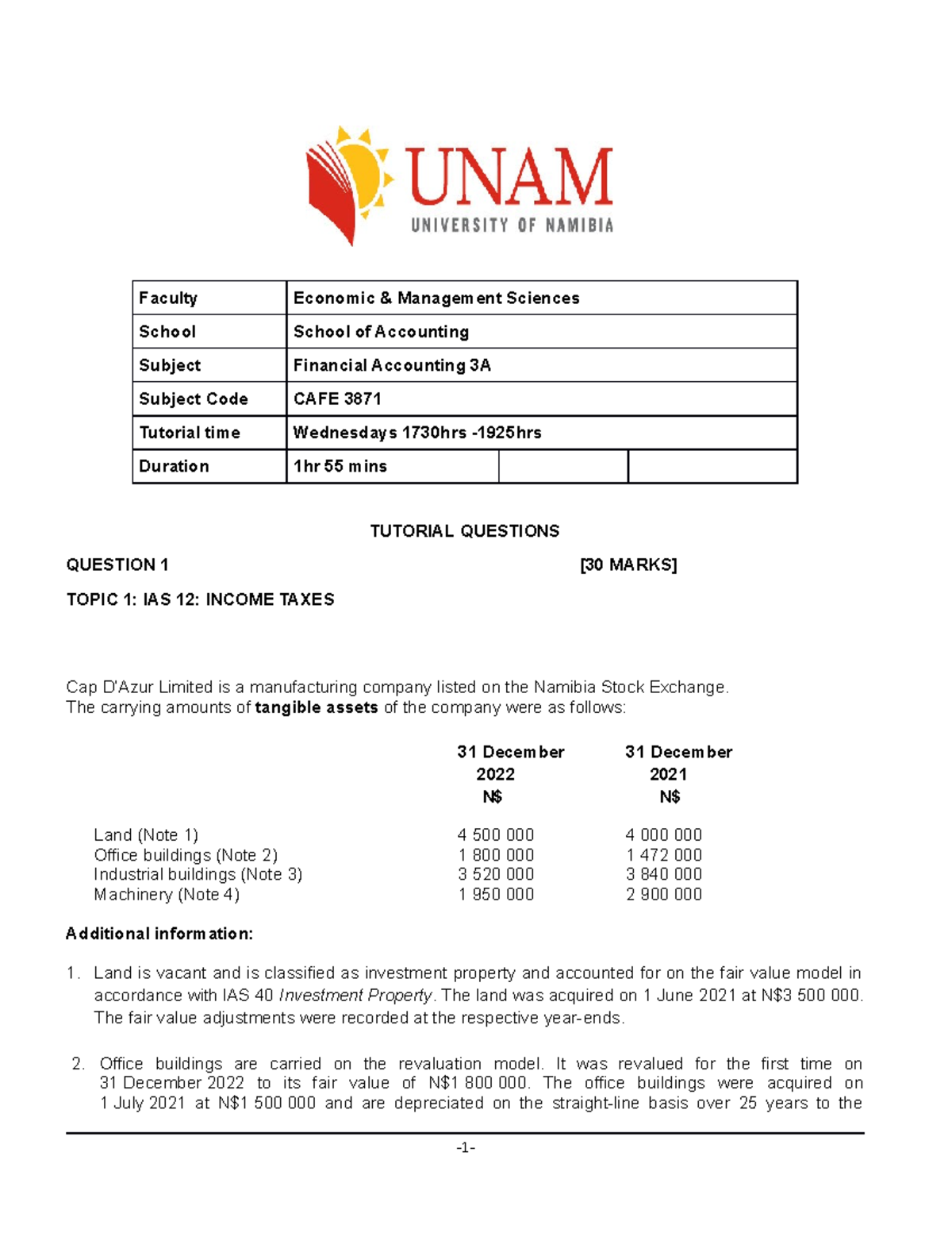 Financial Accounting 3A Tutorial Questions ( External) - TUTORIAL ...